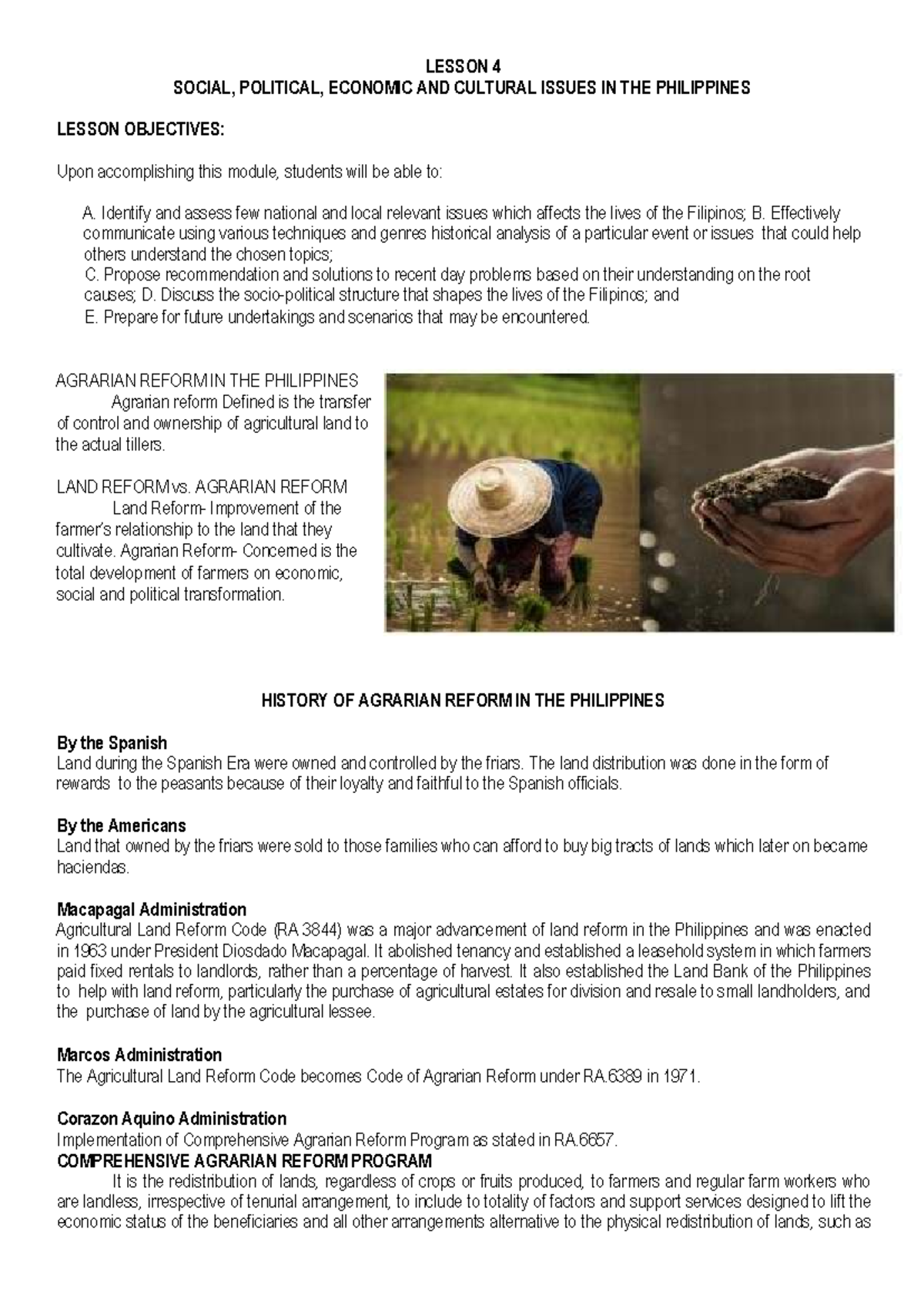 GE-2 LESSON 4: Social, Political, Economic & Cultural Issues in the ...