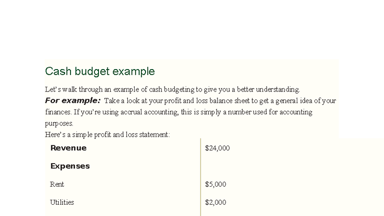 Example 1: Cash Budget Walkthrough for Better Financial Insight - Studocu