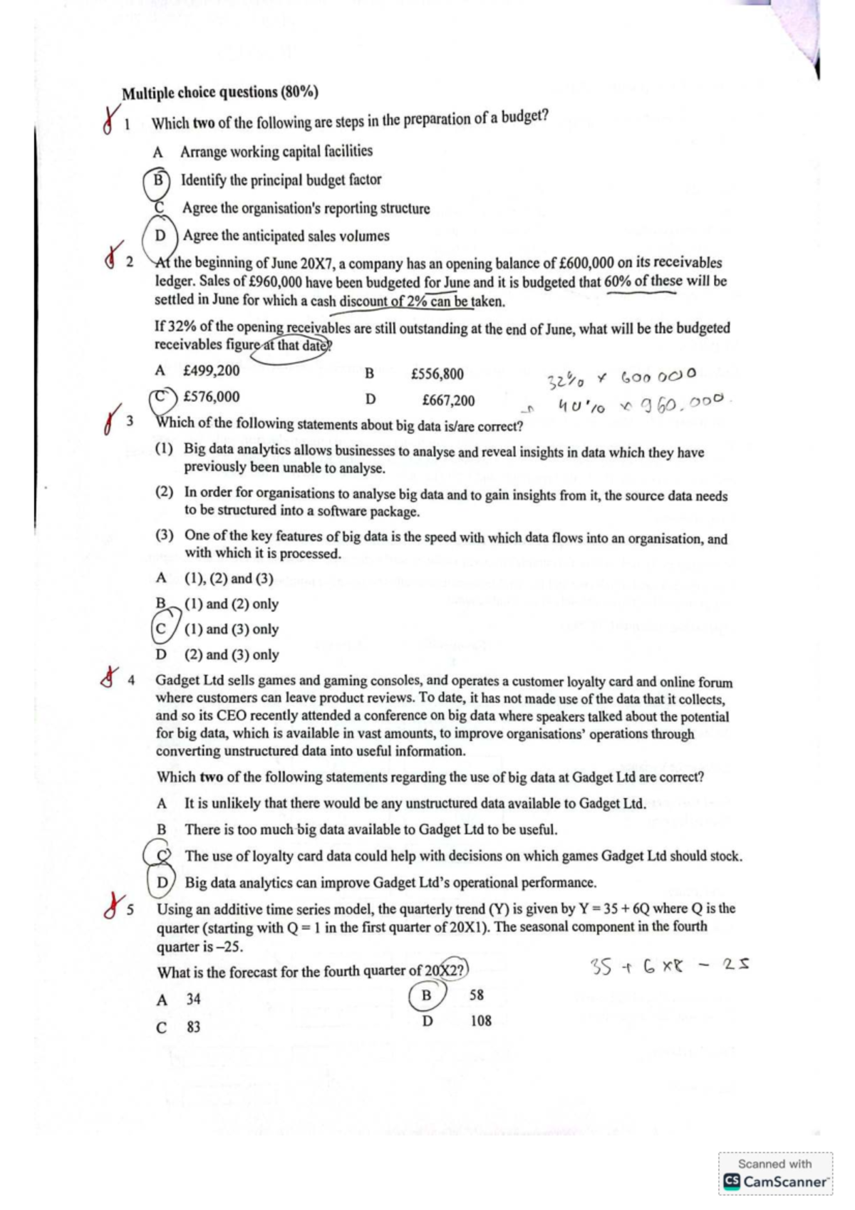 Budgeting and Big Data MCQs for ACC 101 Final Exam - Studocu