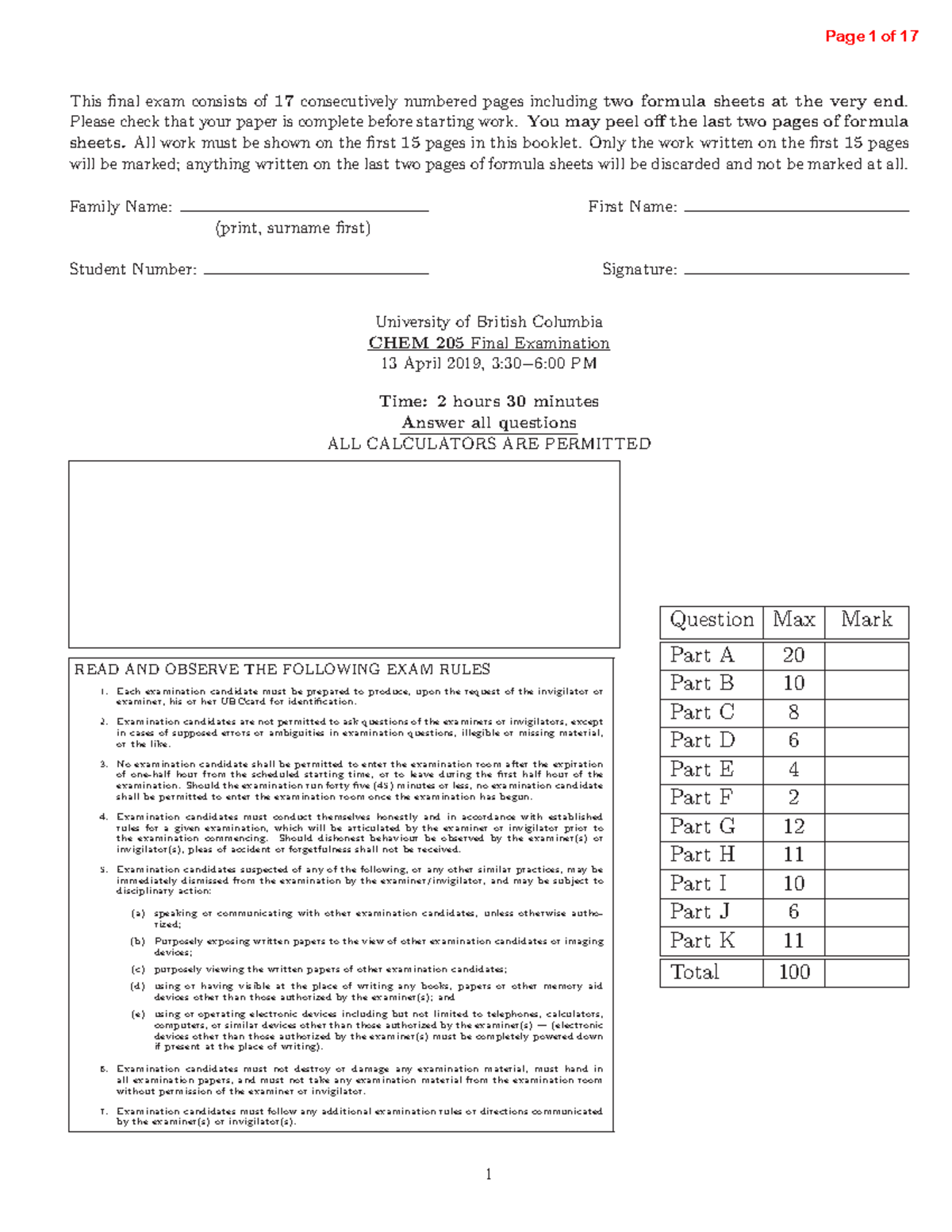 CHEM 205 Final Exam Review - April 2019 - Studocu