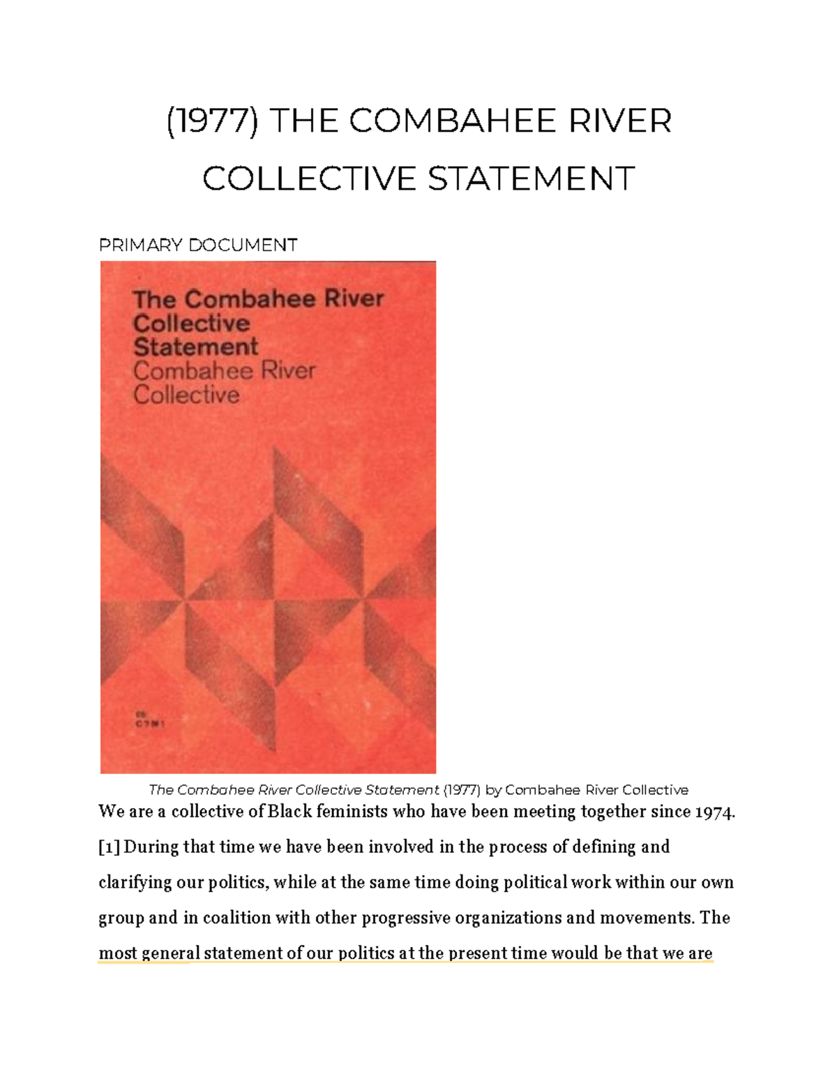 Combahee River Collective Statement (1977): Insights on Black Feminism ...