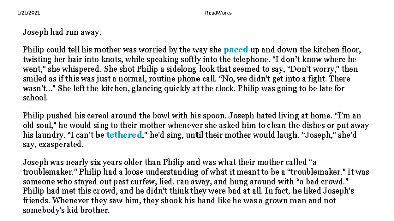 Read Works passage - None - 1/21/2021 ReadWorks - Studocu