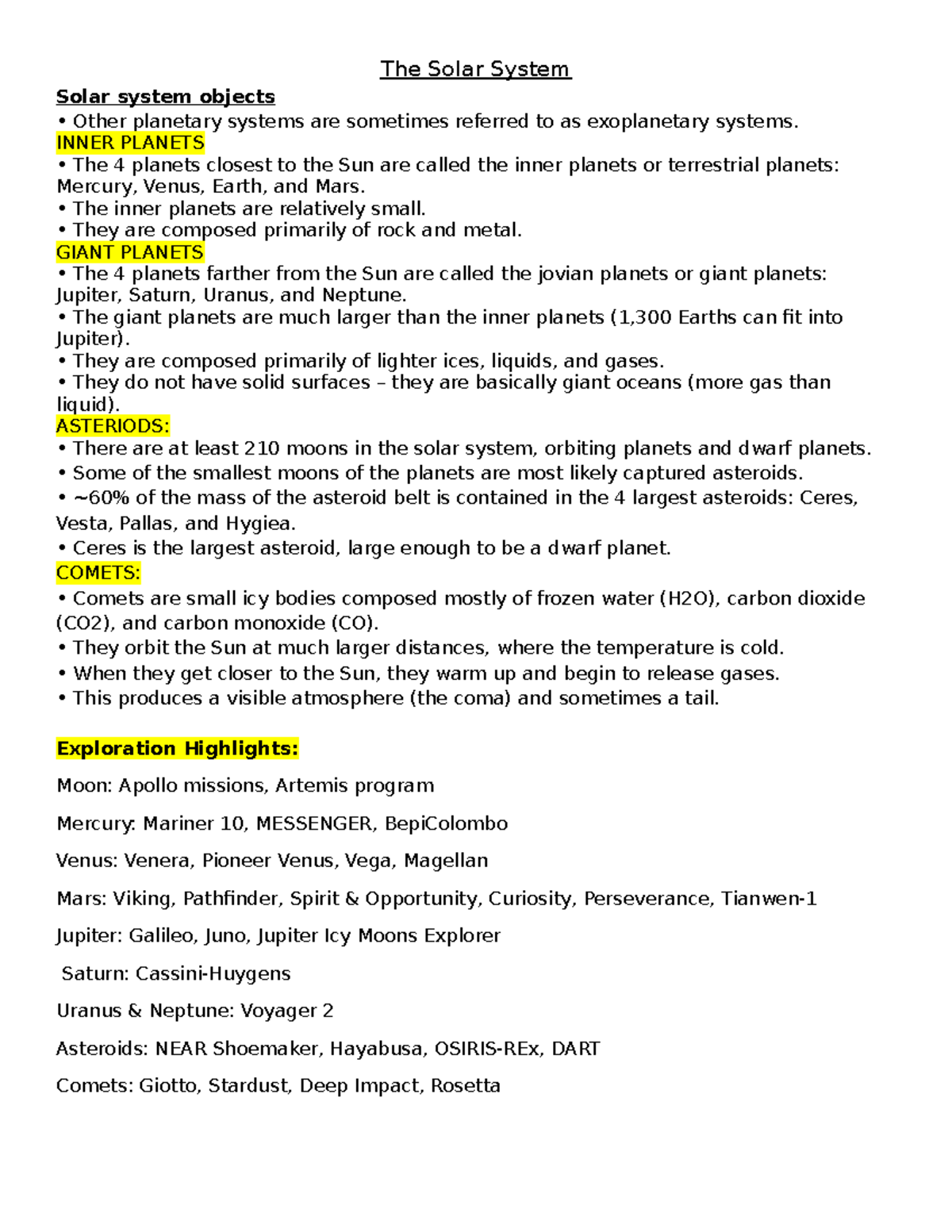 Astro 101: Solar System Overview - Exam 3 Notes - Studocu