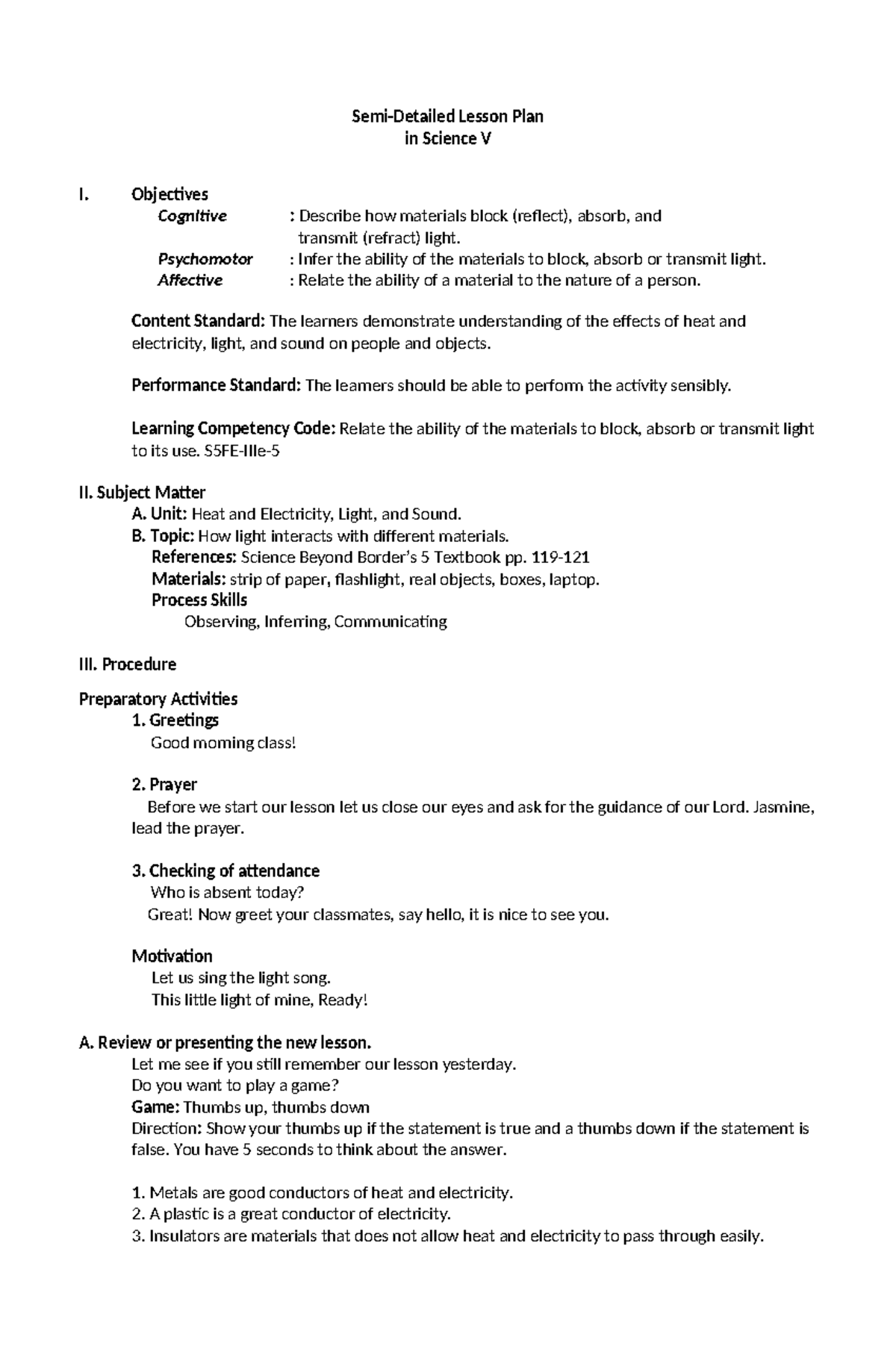 Semi edit print - SCIENCE - Semi-Detailed Lesson Plan in Science V I ...