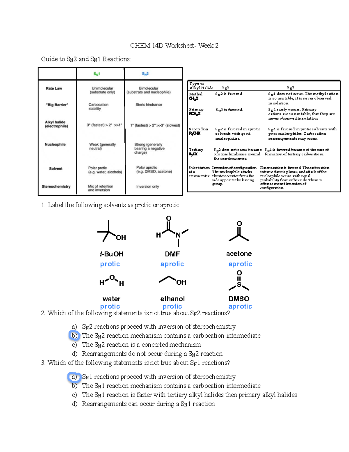 CHEM 14D Week 2 Guide: SN1 and SN2 Reactions Explained - Studocu
