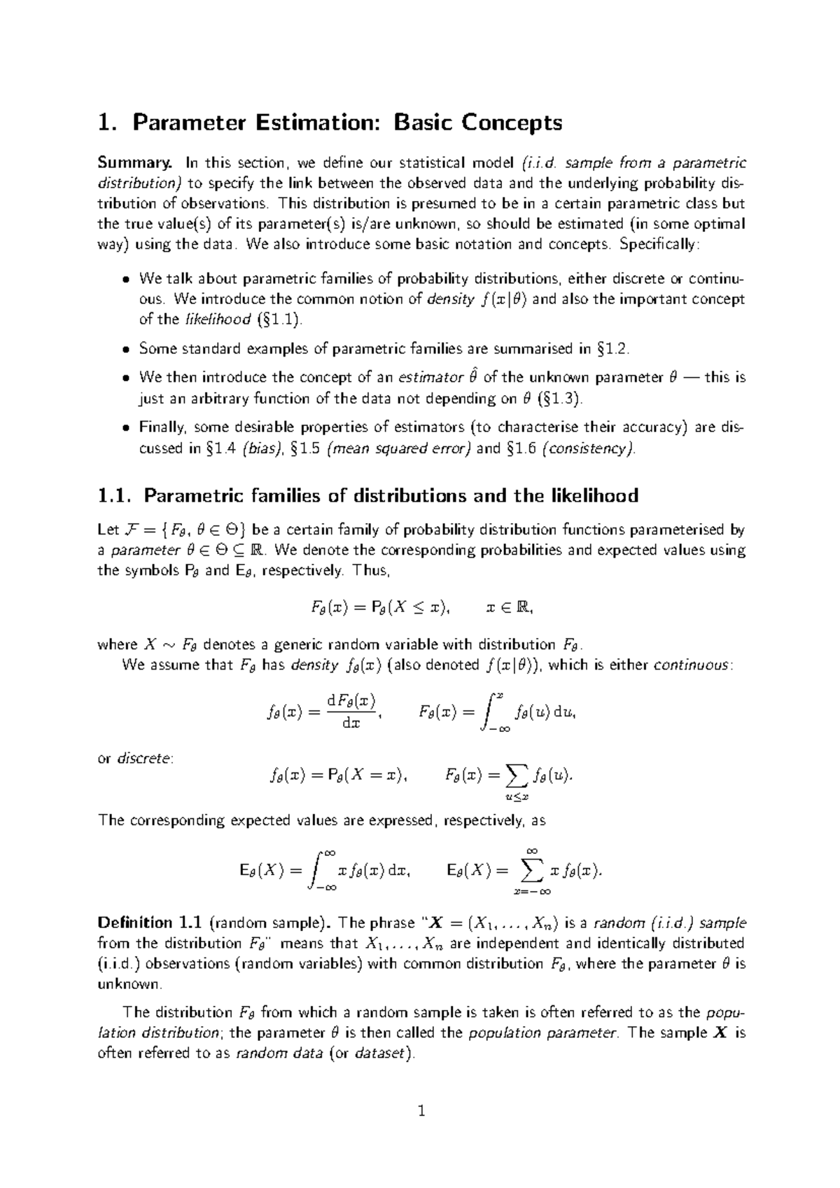 Parameter Estimation Concepts Summary: Key Definitions and Examples ...