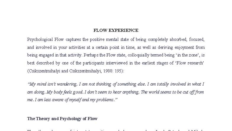 FLOW Experience: Understanding Psychological Flow and Its Benefits ...