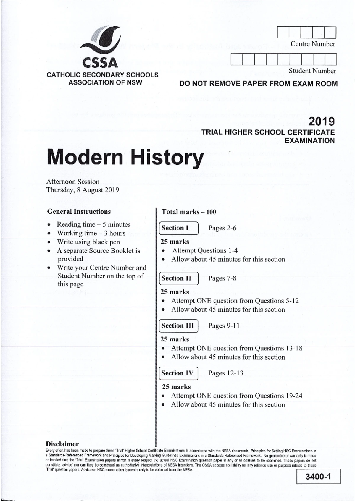 Modern History Past HSC Exam Qs and Sample Answers 2019-2021 - Studocu