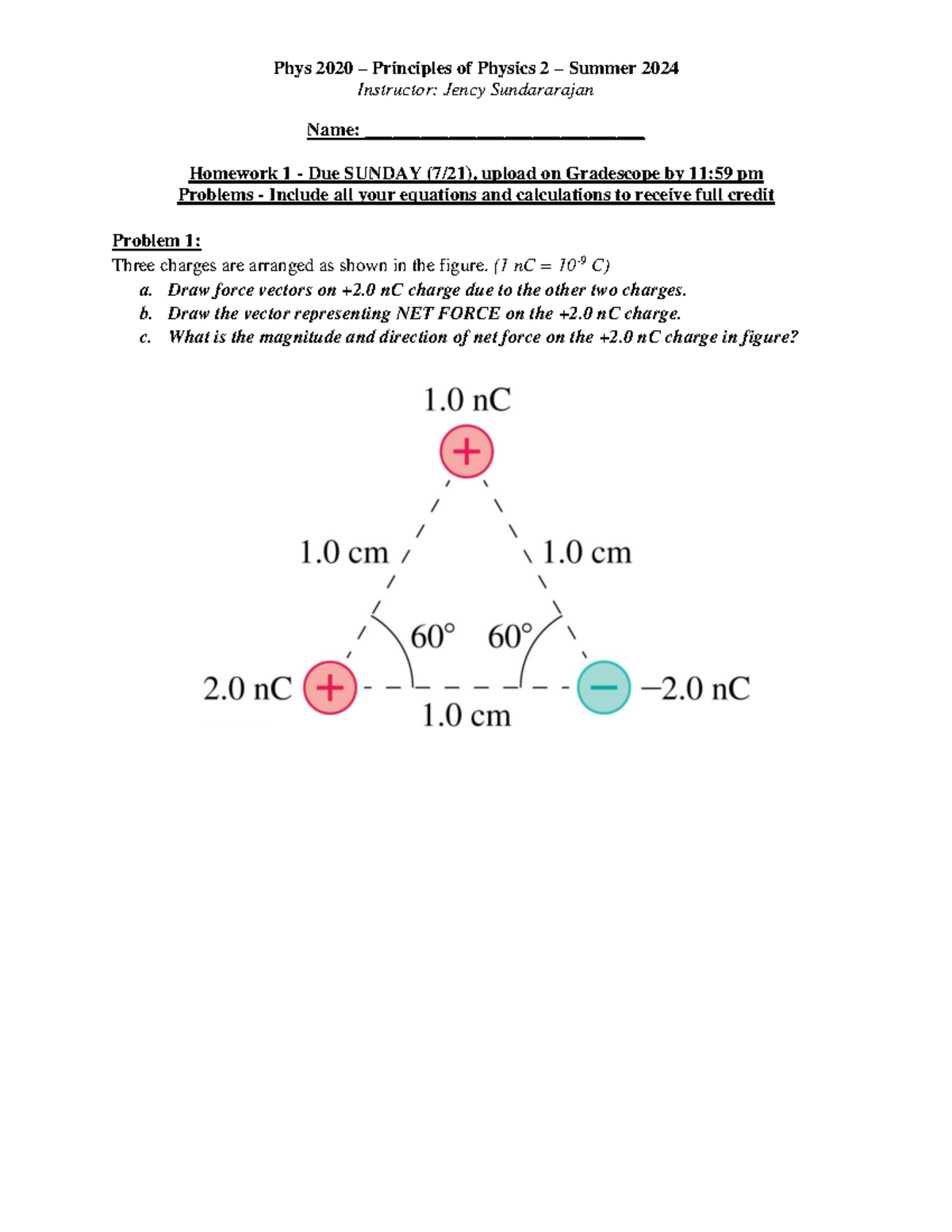 HW 1 Solutions - Phys 2020 Principles of Physics 2 - Summer 2024 - Studocu