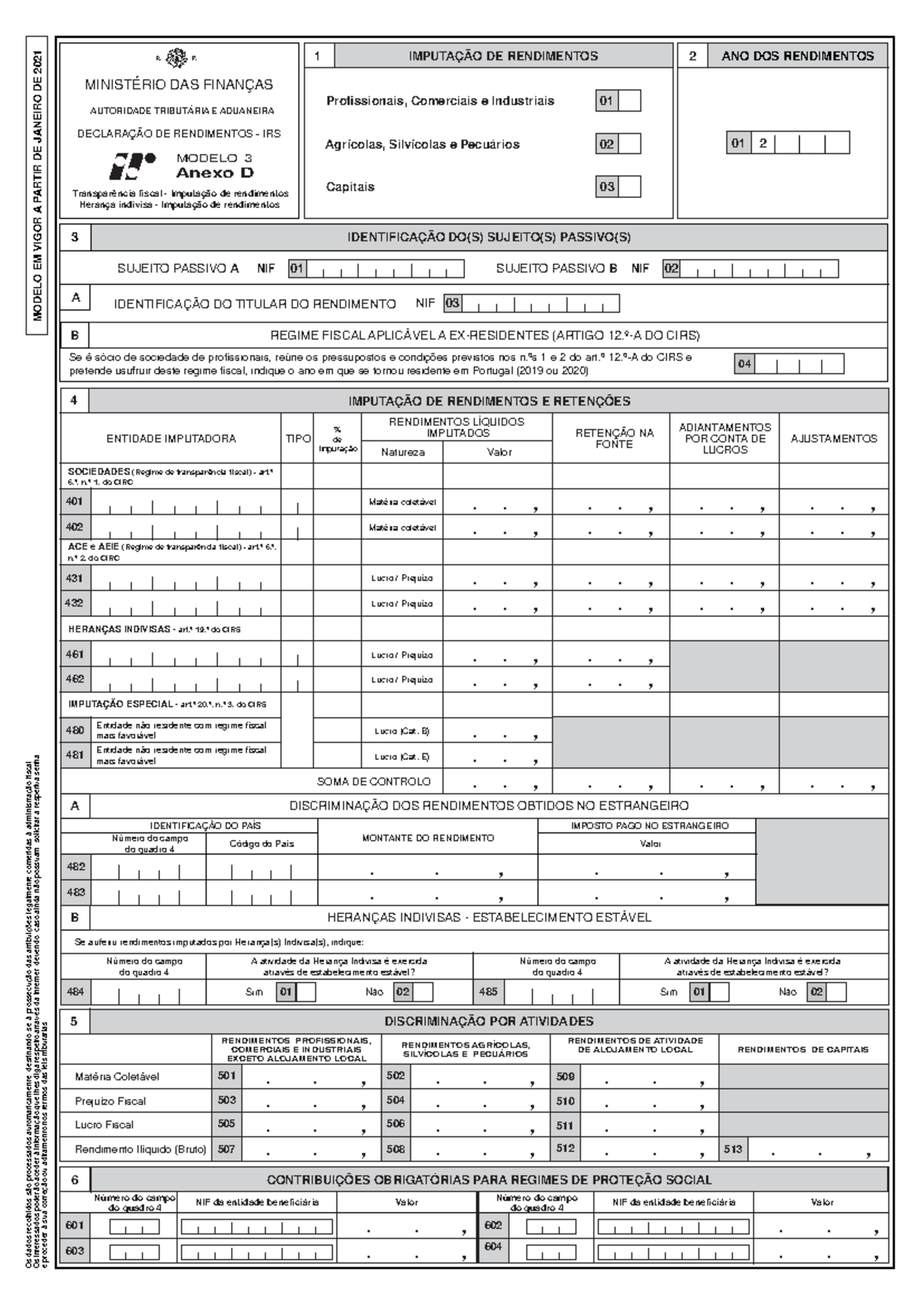Mod 3 anexo D - MODELO EM VIGOR A PARTIR DE JANEIRO DE 2021 Os dados recolhidos são processados ...