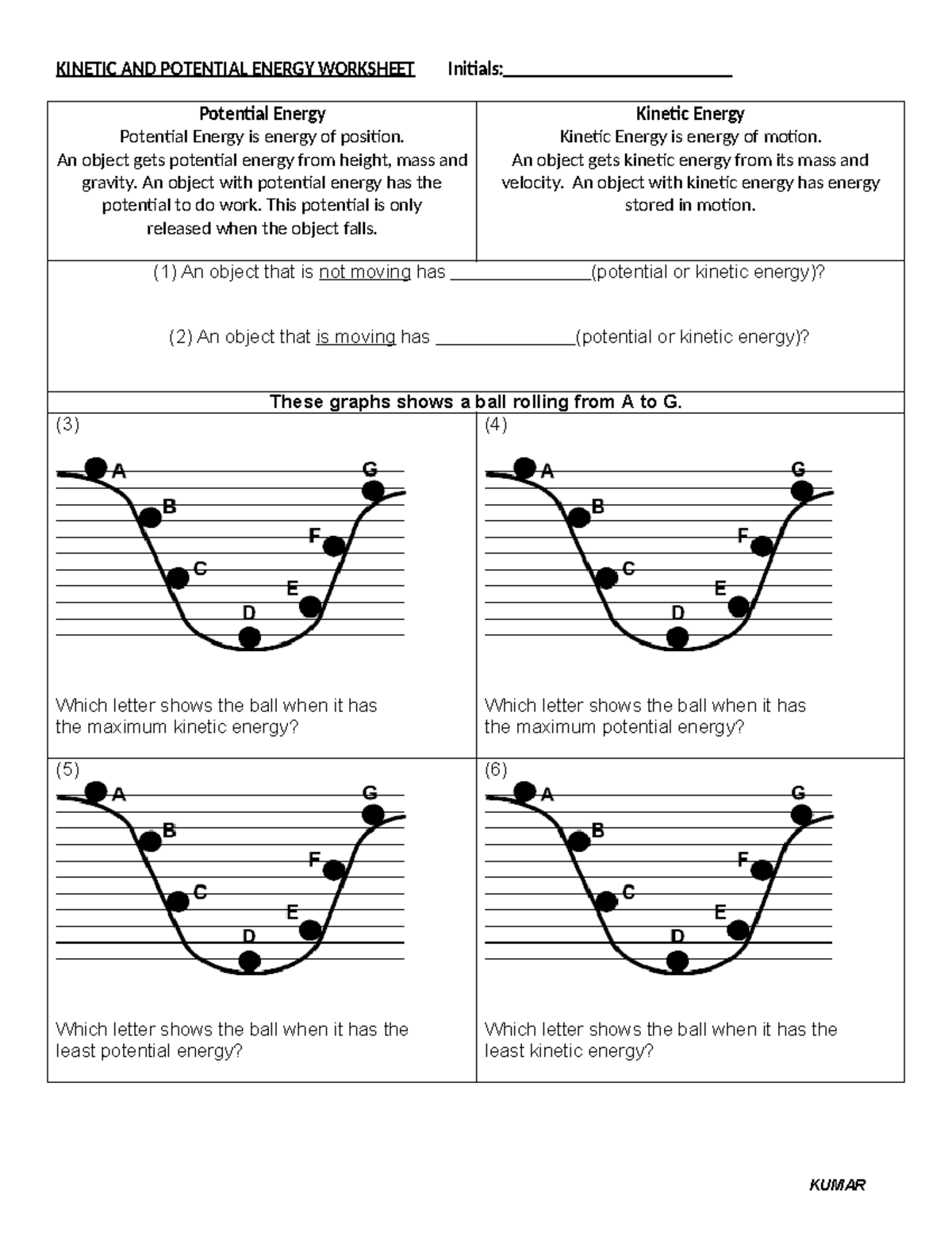Kinetic and Potential Energy Worksheet - Pass (KE & PE) - Studocu