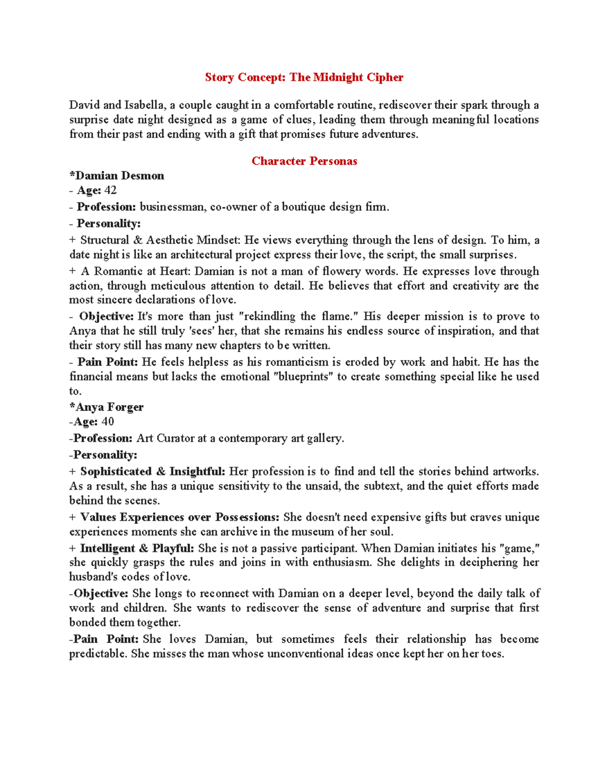 Story Concept: The Midnight Cipher - A Romantic Adventure - Studocu