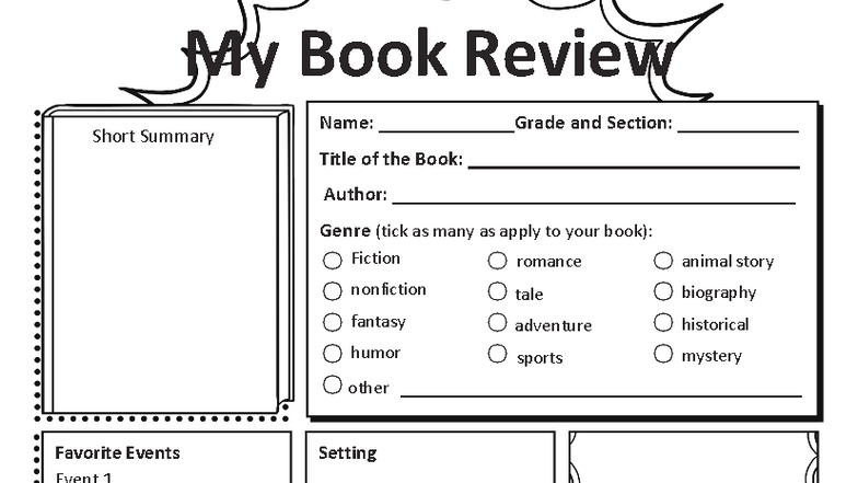 BOOK Template 1 - ……. - My Book Review Name: _____________ Grade and ...