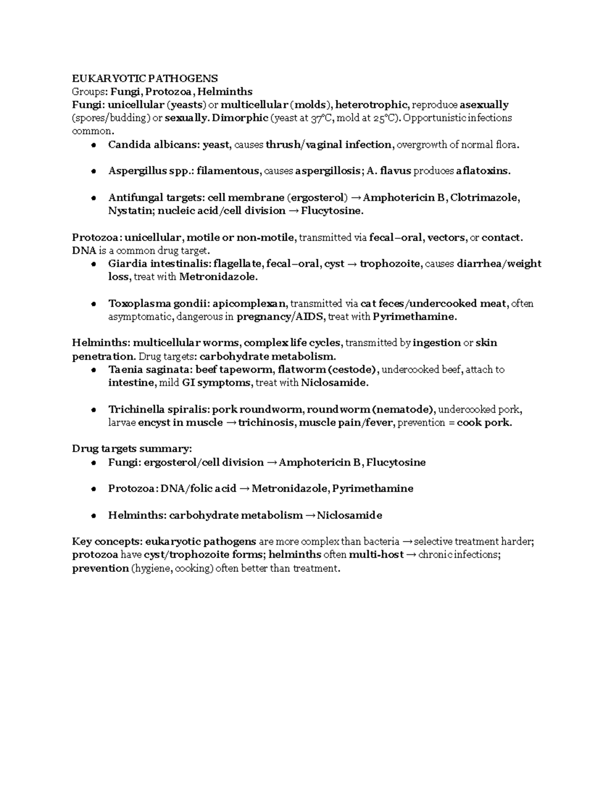 Micro M2 - Eukaryotic Pathogens: Fungi, Protozoa, Helminths Overview ...