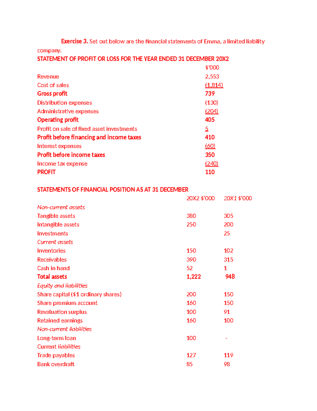 Long Exercise - Last Exam 2024: Financial Statements Analysis - Studocu