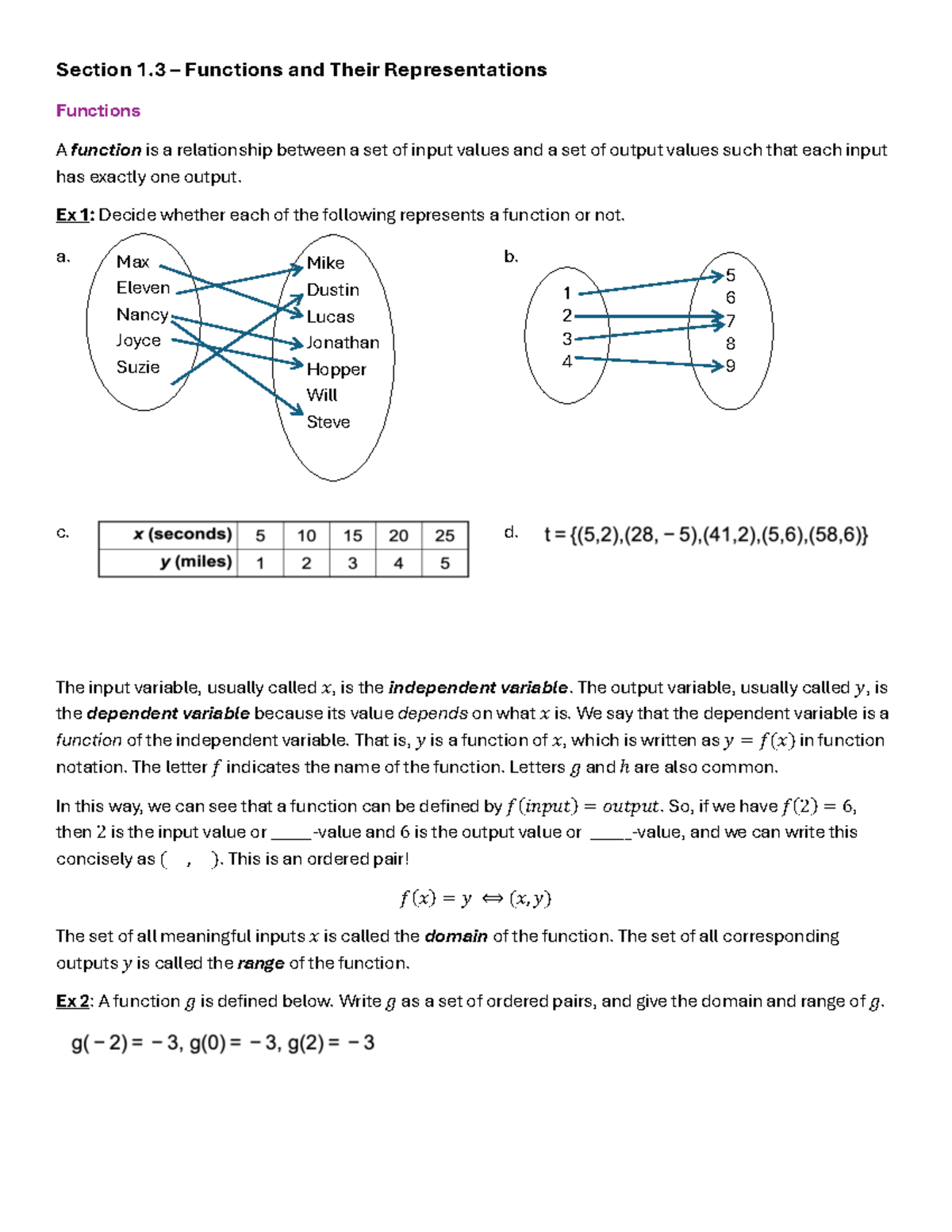 Functions and Their Representations - Math Notes (MATH 101) - Studocu