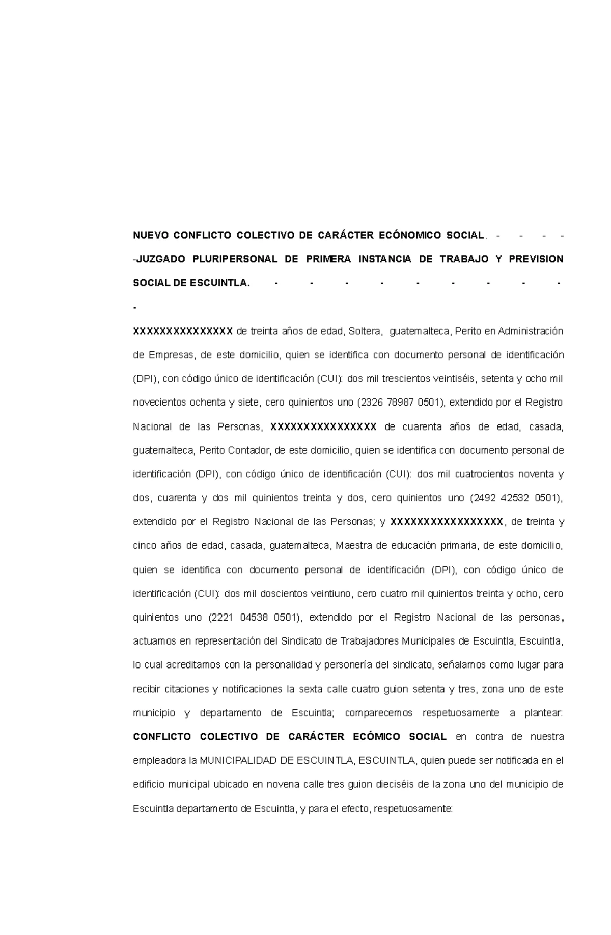 Demanda Laboral Modelo - JUICIO ORDINARIO LABORAL ___________. SEÑOR ...
