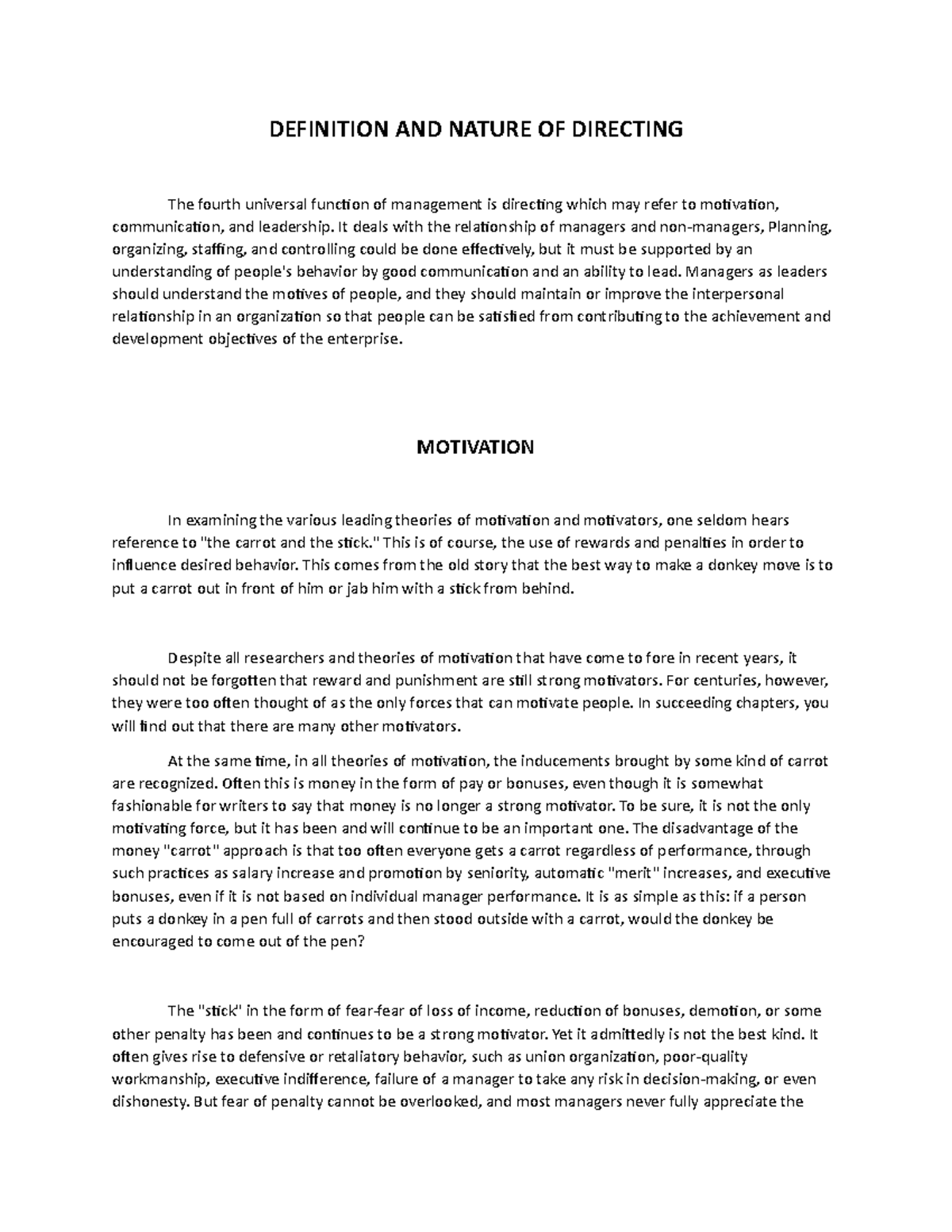 Definition and Nature of Directing in Management Studies - Studocu