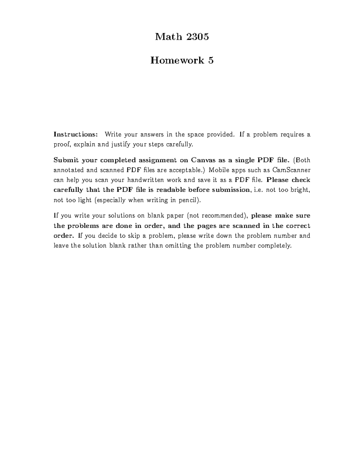 Math 2305 - HW 5: Discrete Math Assignment & Solutions - Studocu