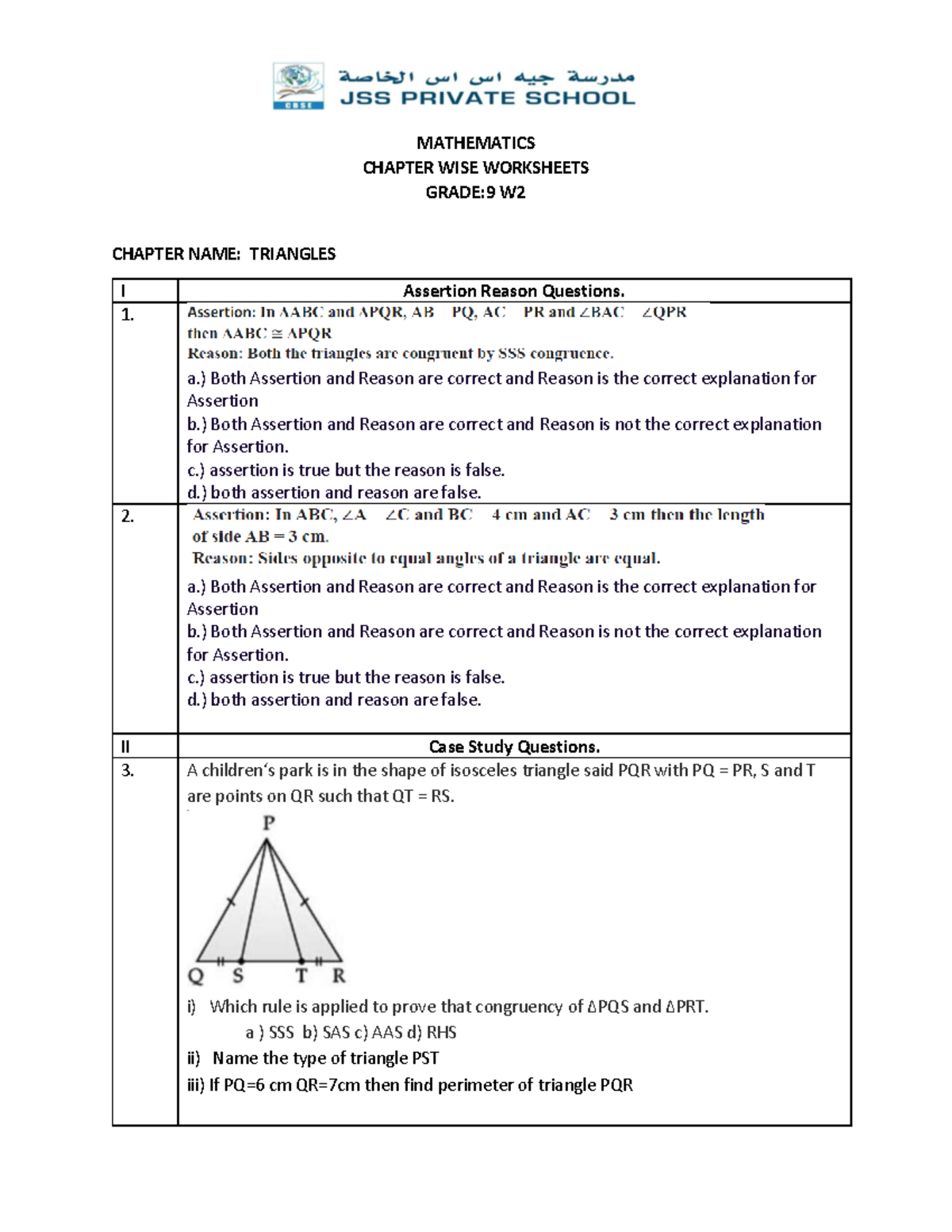 MATHEMATICS GRADE 9 W2 CHAPTER 2 TRIANGLES WORKSHEETS - Studocu