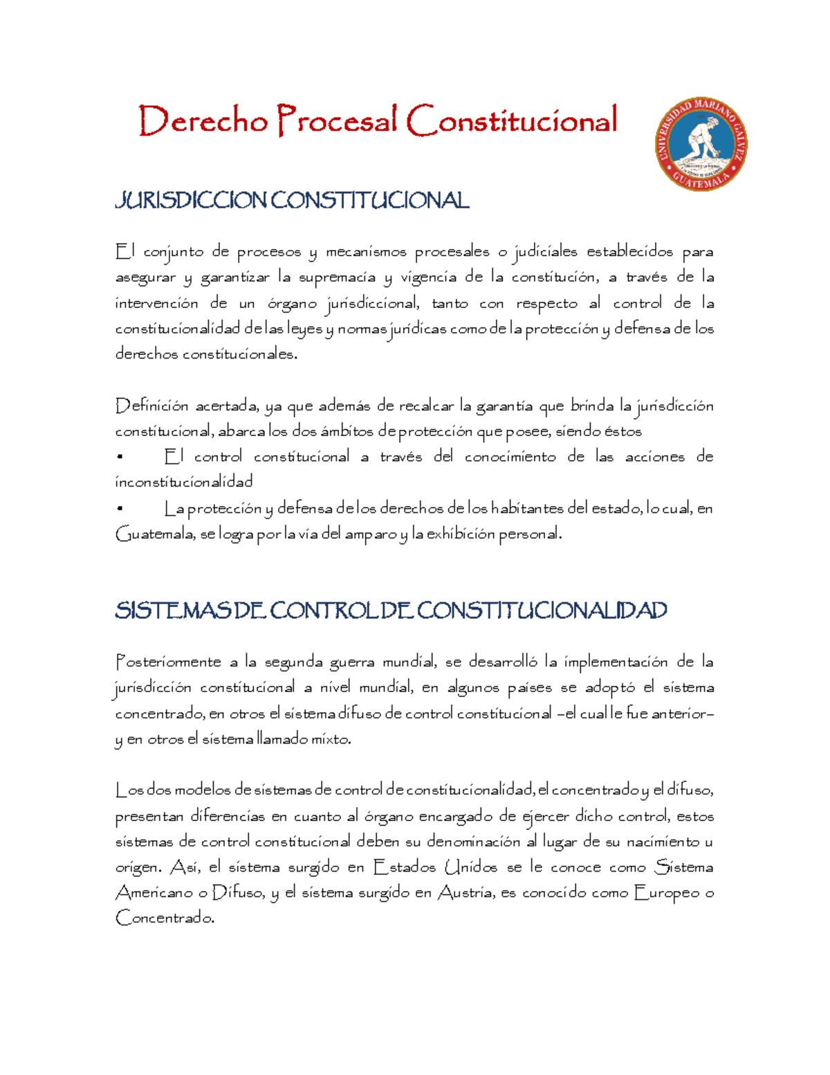 Tema 6: Sistemas de Control de Constitucionalidad en Derecho Procesal ...