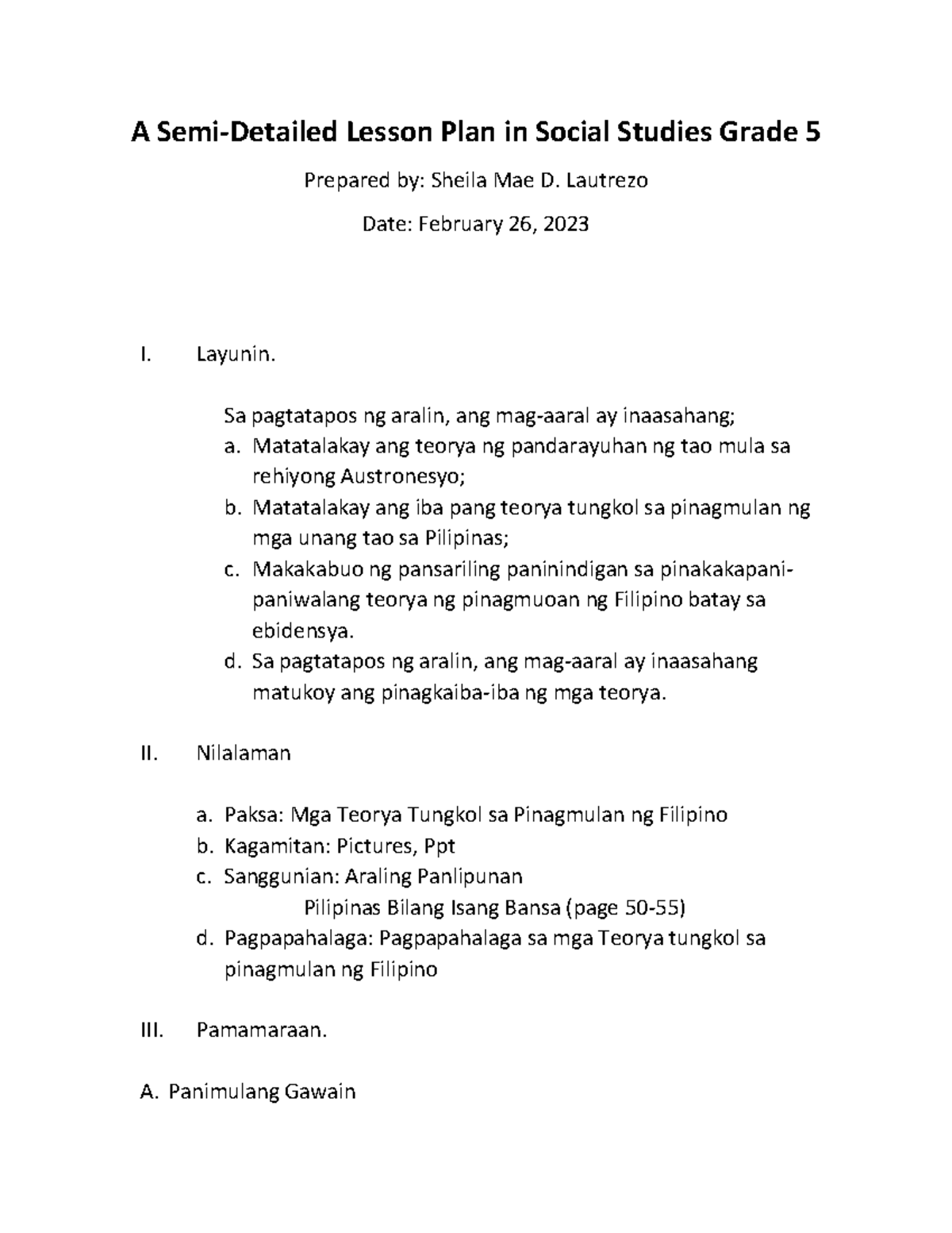 Revised Semi-Detailed Lesson Plan in Social Studies Grade 5 - Studocu