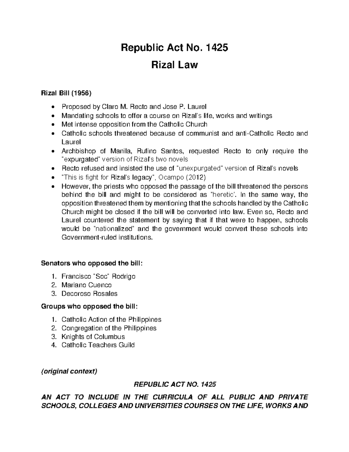 R.A. 1425: Comprehensive Overview of the Rizal Law and Its ...