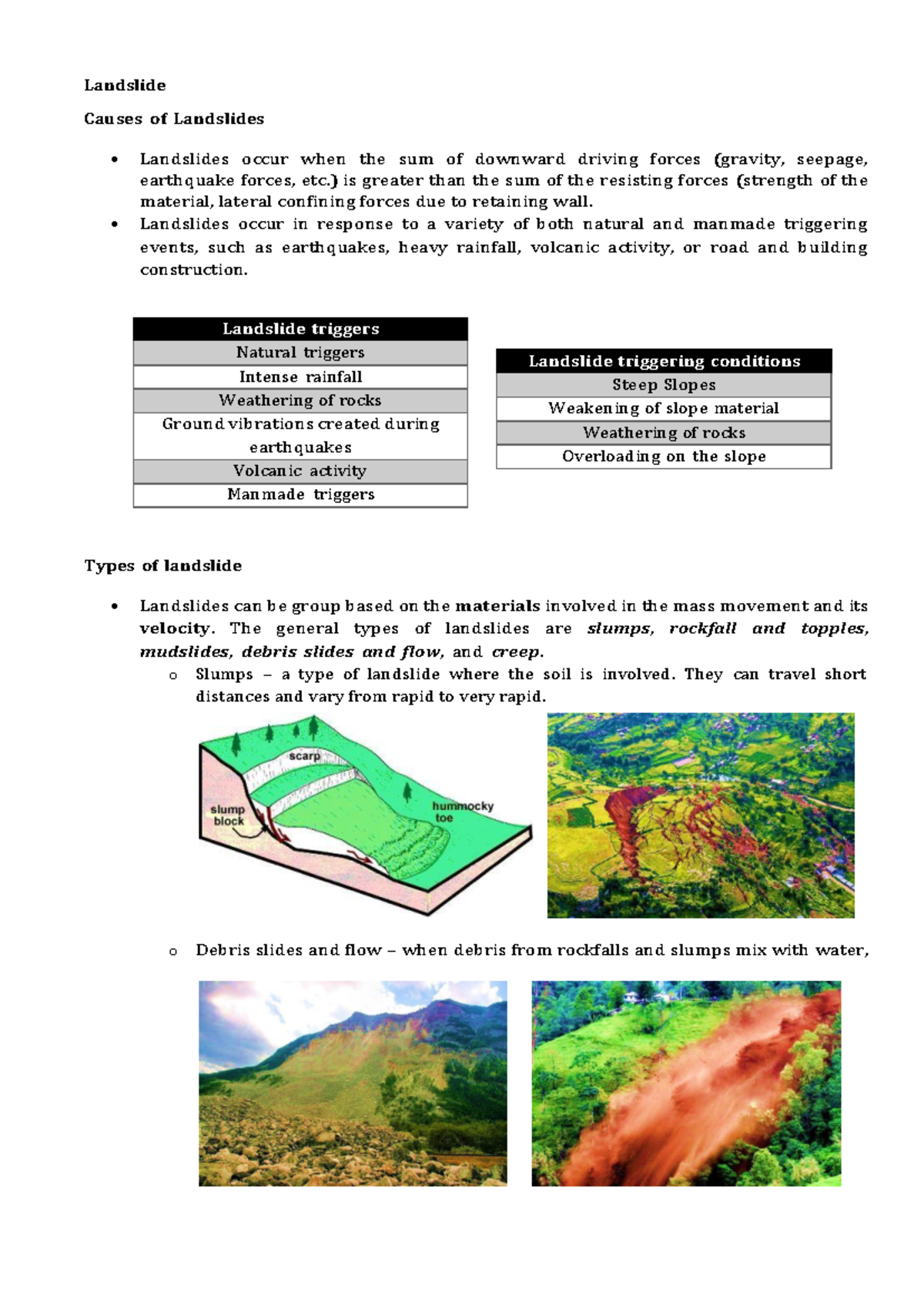 01 - Types of Landslides and Sinkholes: Causes & Effects - Studocu