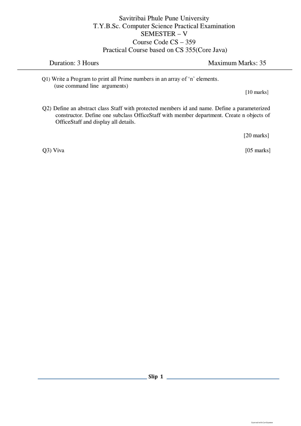 T.Y.B.Sc. CS 359 Practical Exam: Core Java Slip Collection (2021-22) - Studocu