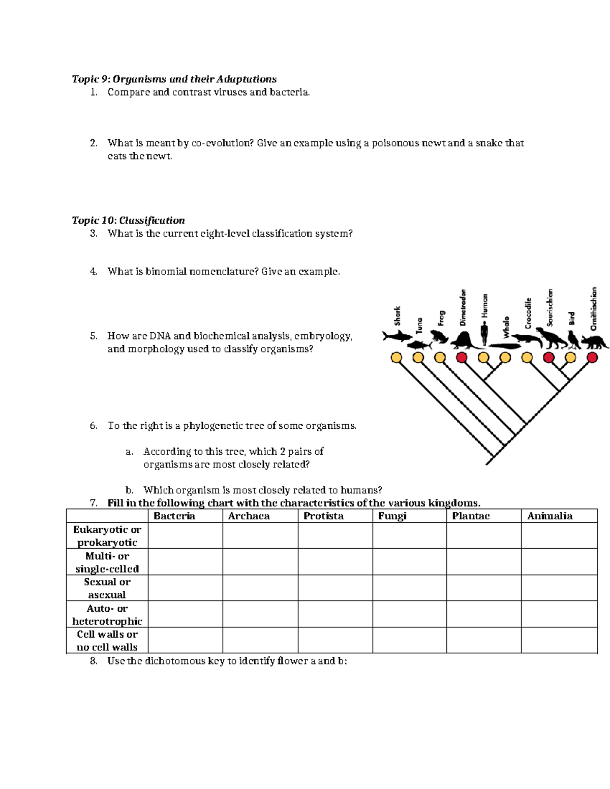 Biology EOC Review: Topics 9 & 10 - Organisms, Adaptations ...