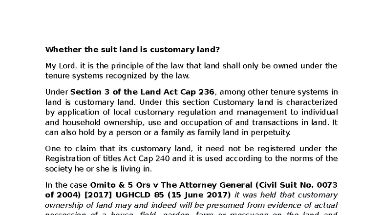 Customary Land Ownership Principles: Legal Insights and Case Study ...