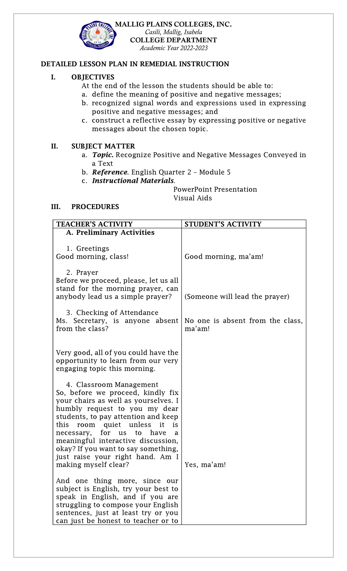 Detailed Lesson PLAN IN Remedial Instruction II 1 - Casili, Mallig ...