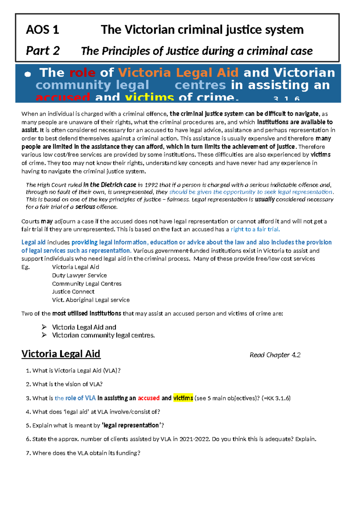 Victoria Legal Aid & CLCs: Justice Support for Accused & Victims - Studocu