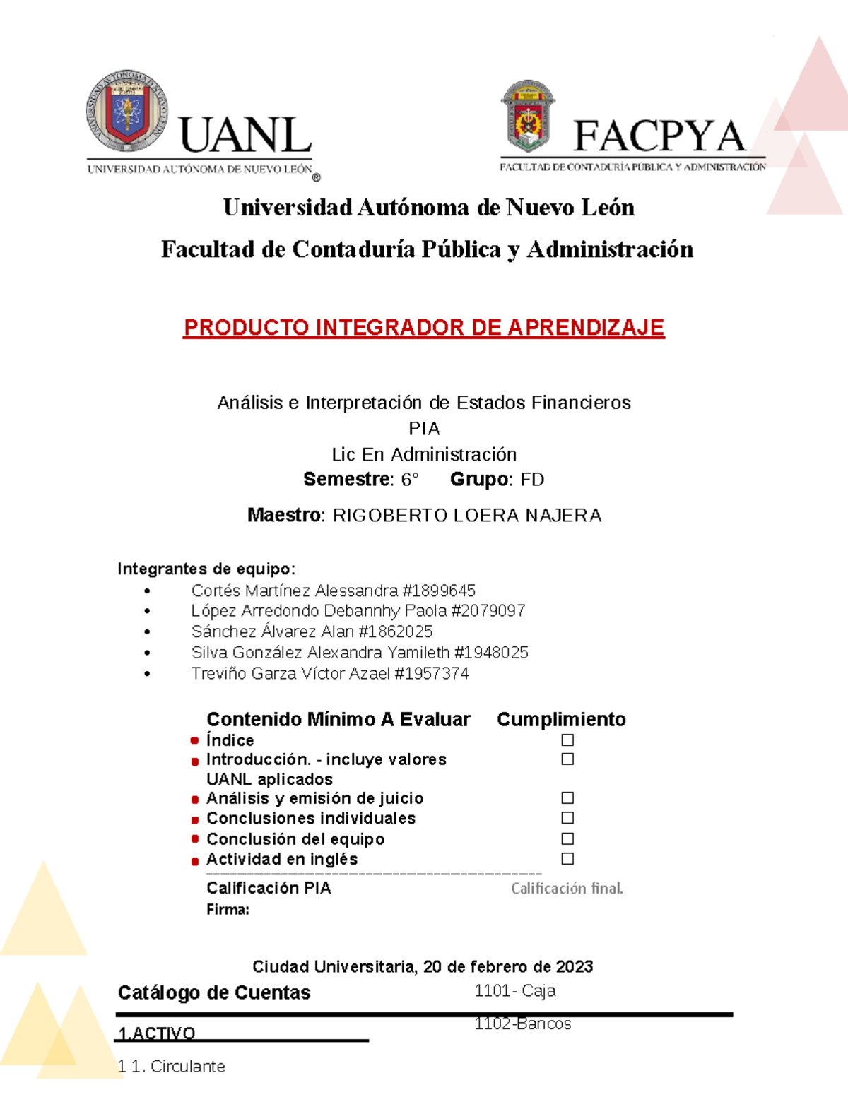 Análisis e Interpretación de Estados Financieros PIA - 6° Semestre ...