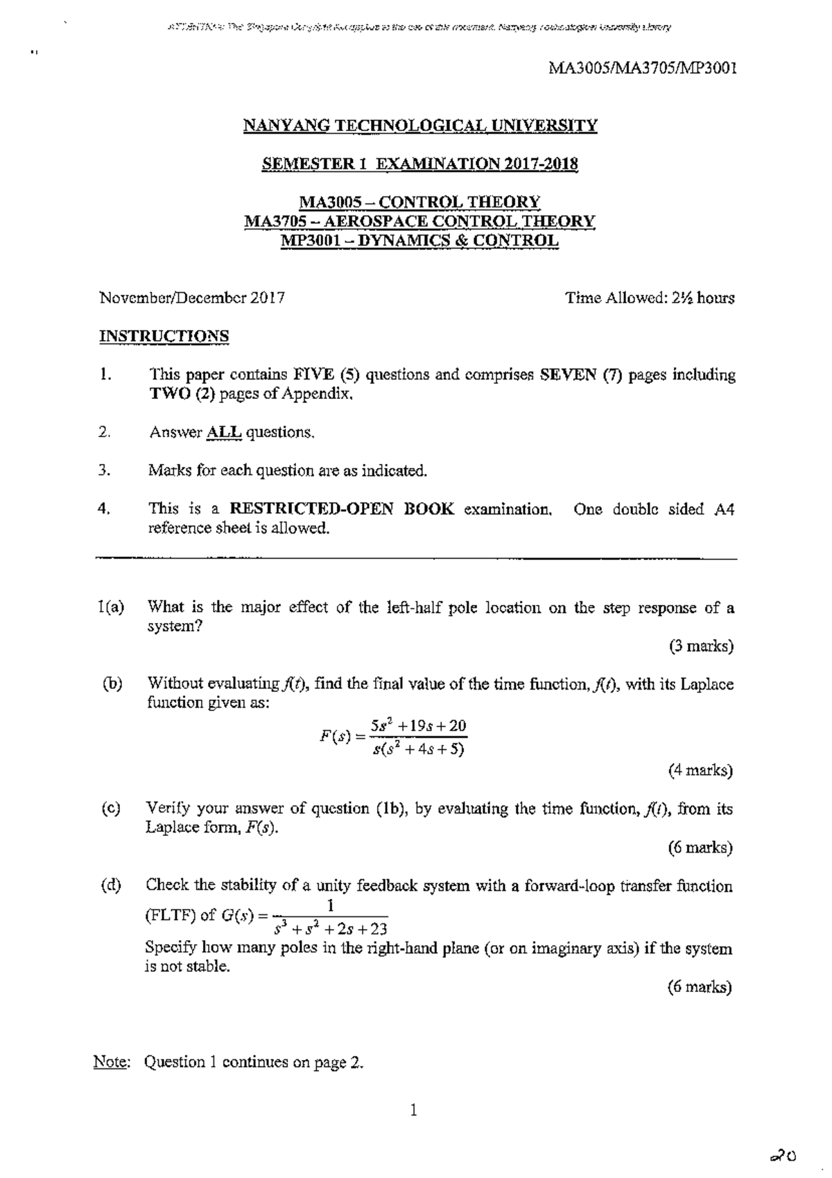 MA3005 - MA3705 - Solutions to Past Year Exam Papers - Studocu