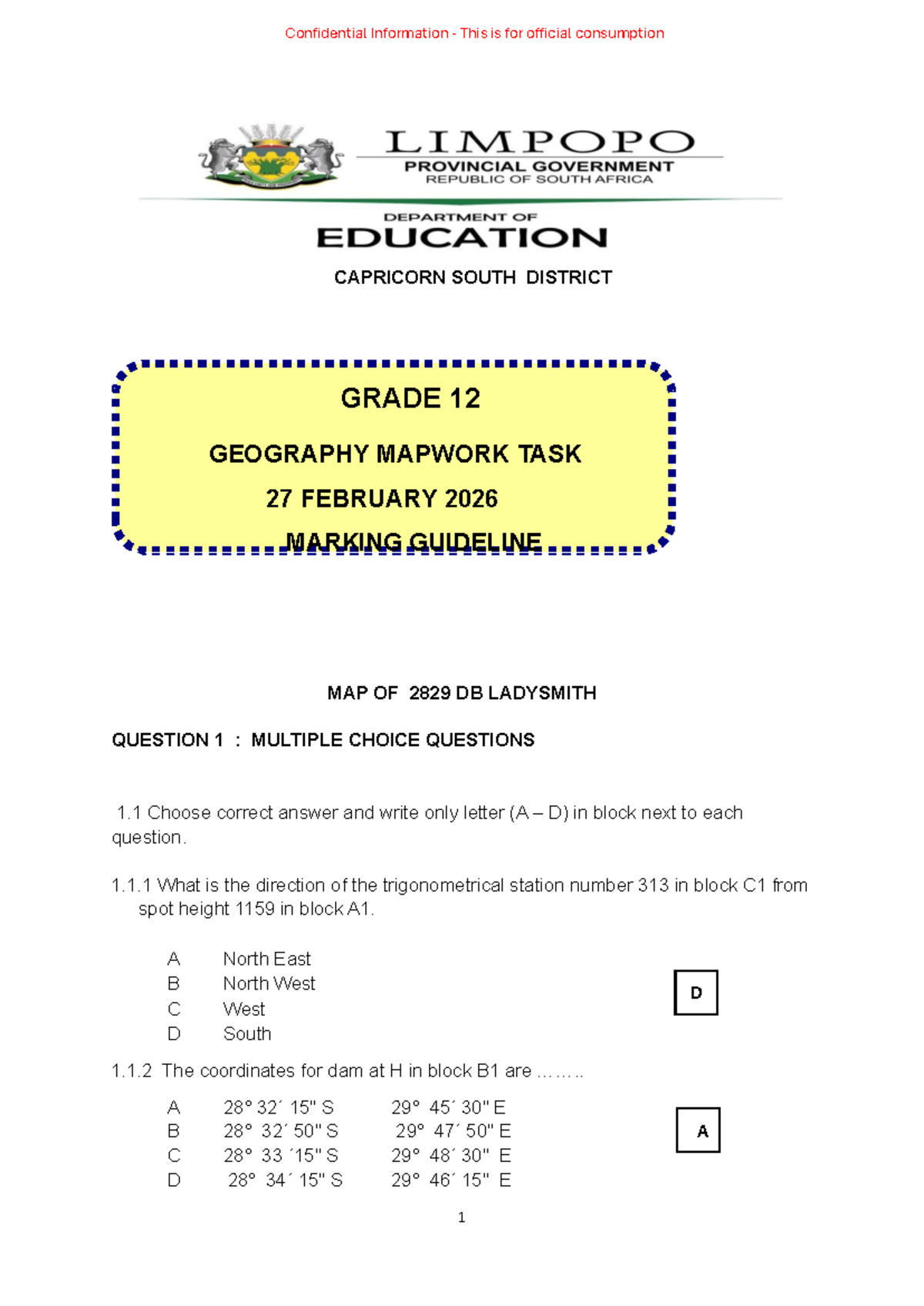 2026 Grade 12 Geography Mapwork Task Marking Guideline - Studocu