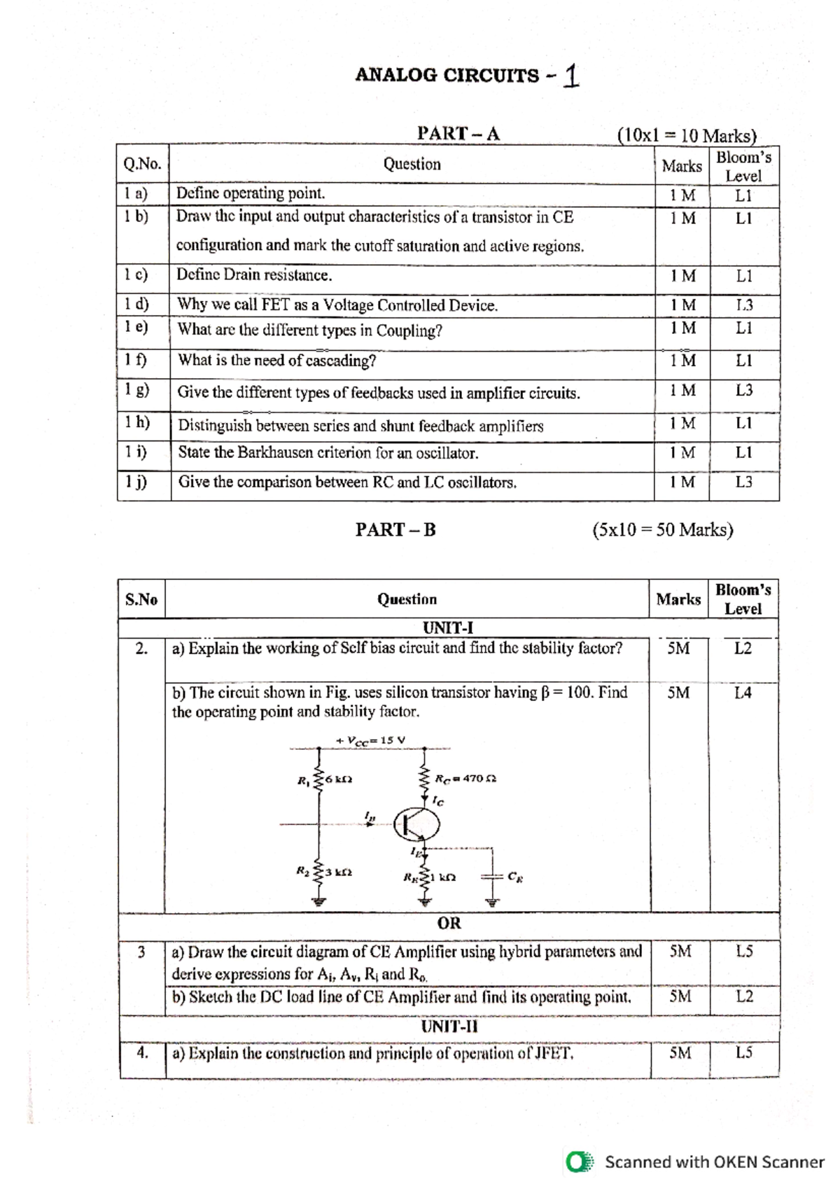 AC model papers for external exam - ANALOG CIRCUITS 1 PART A (10x1 10 ...