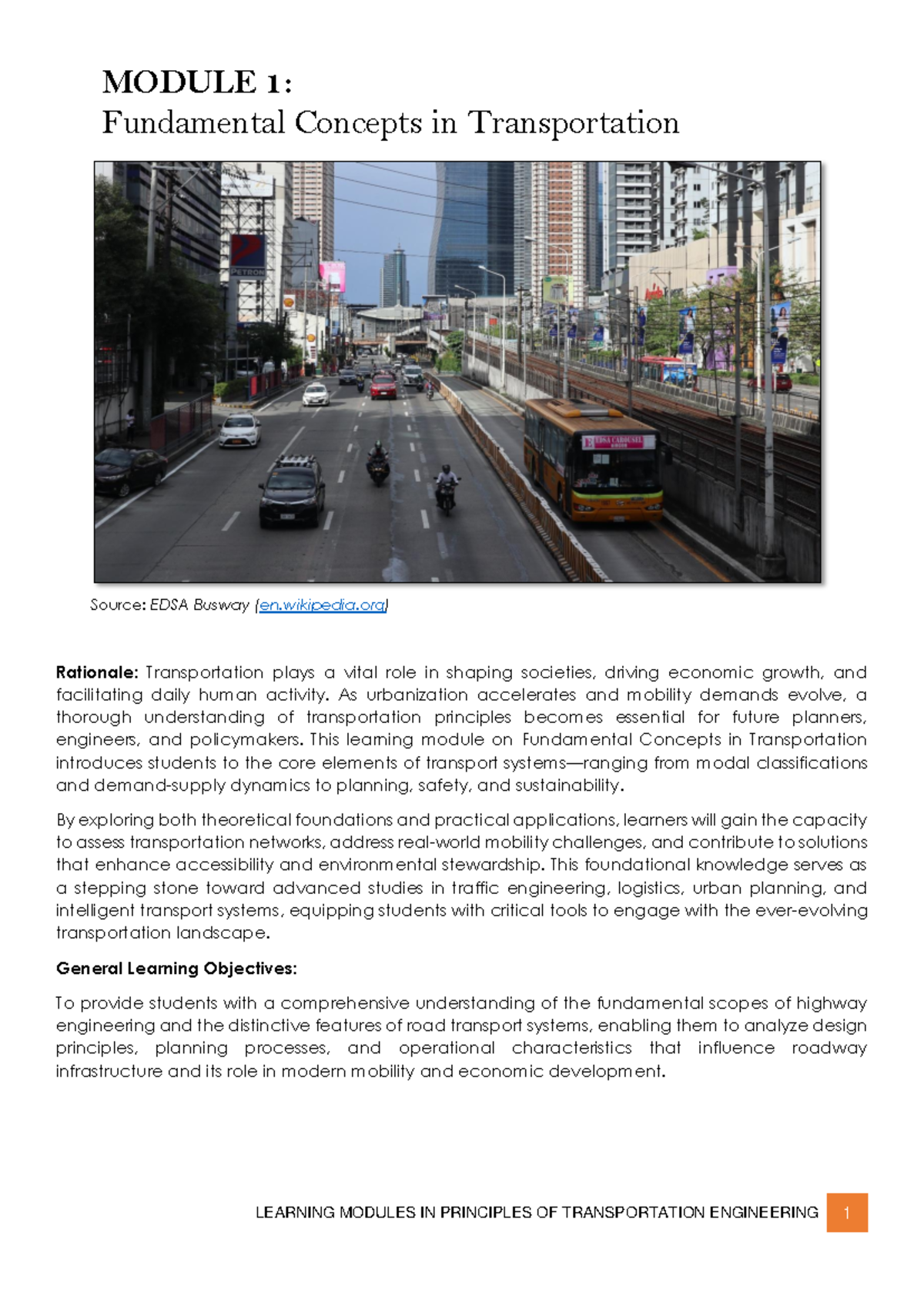 Module 1: Fundamental Concepts in Transportation Engineering - Studocu