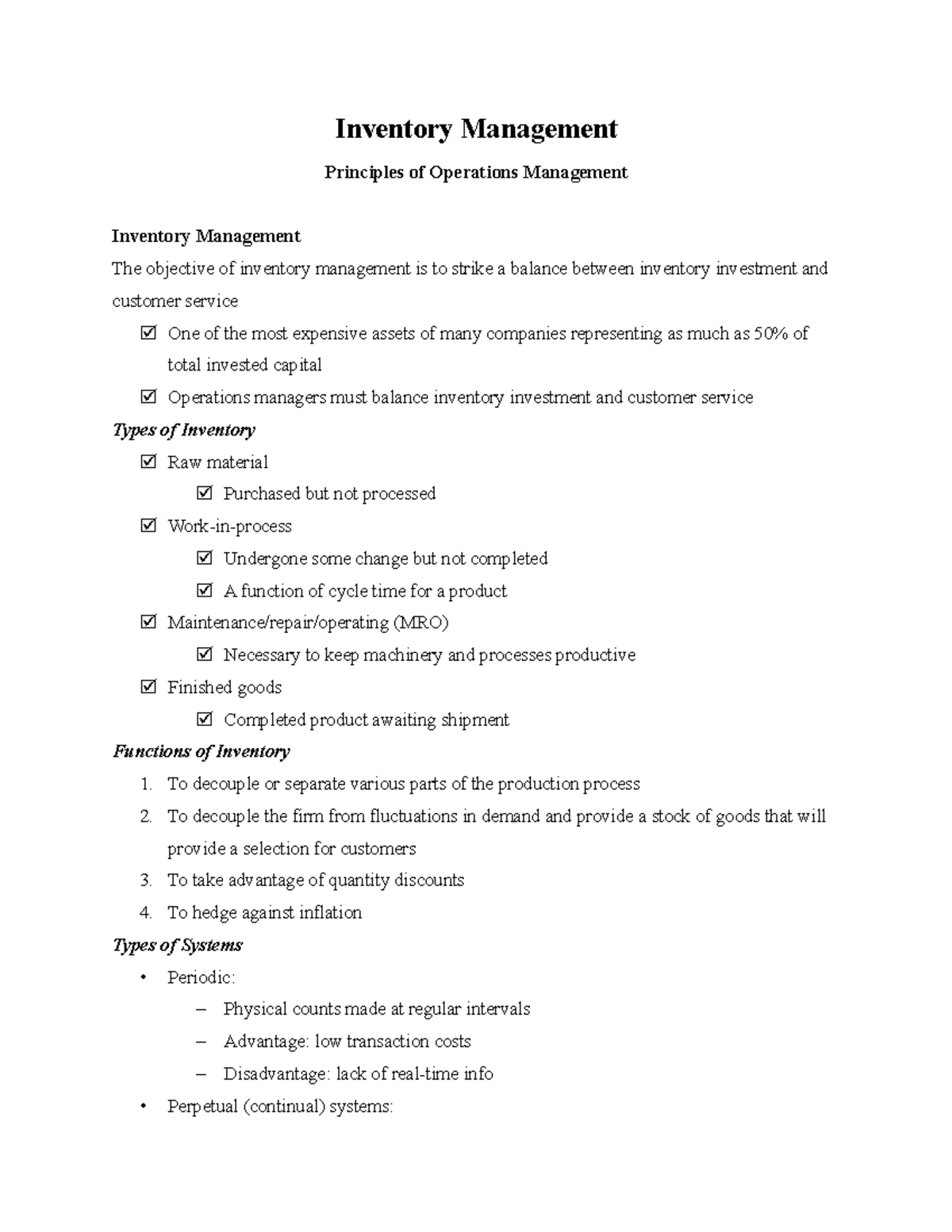 Inventory Management Study Notes MGT 301 - Inventory Management ...