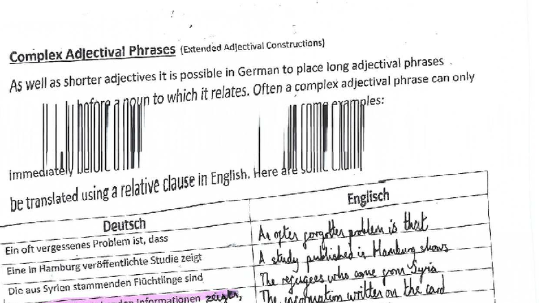Complex Adjectival Phrases in German: A Study Guide - Studocu