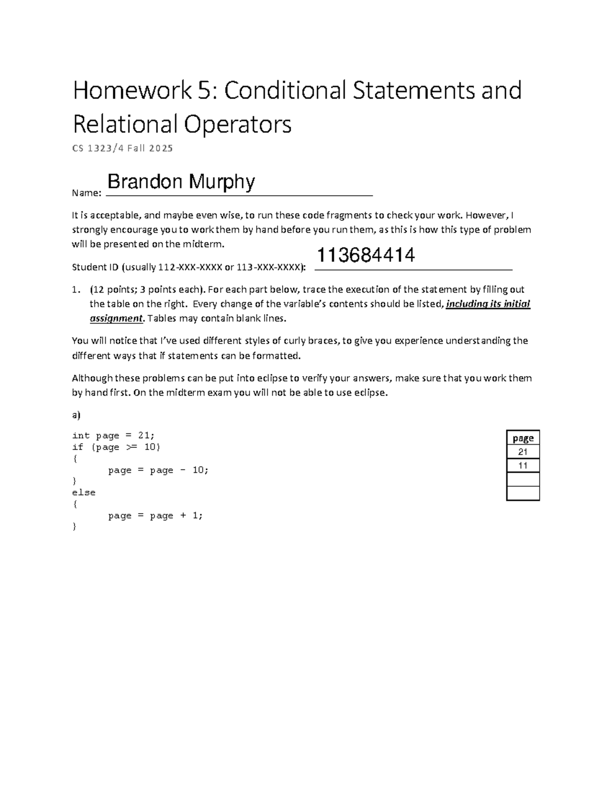 Homework 5: Conditional Statements & Relational Operators CS Fall 2025 ...