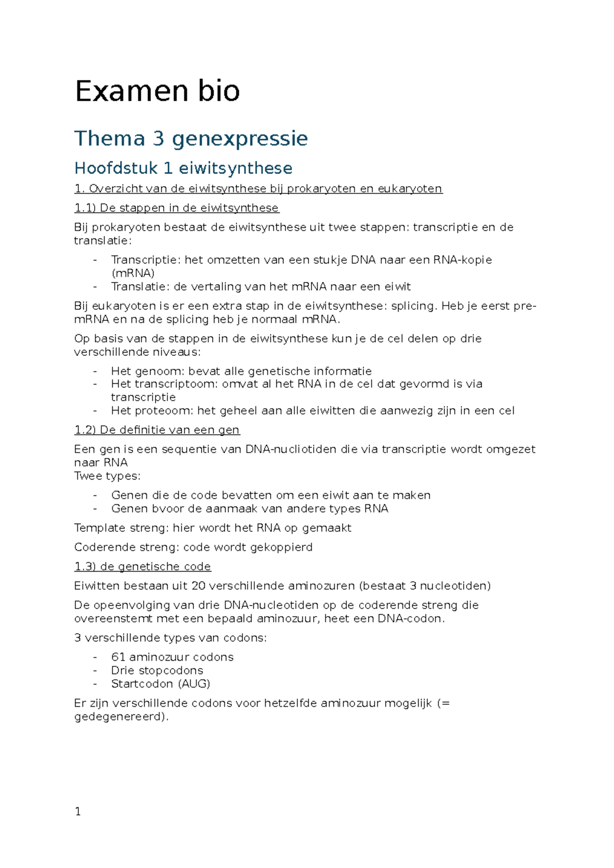 Examen BIO 2de Sem - Samenvatting van Genexpressie en Evolutie - Studocu