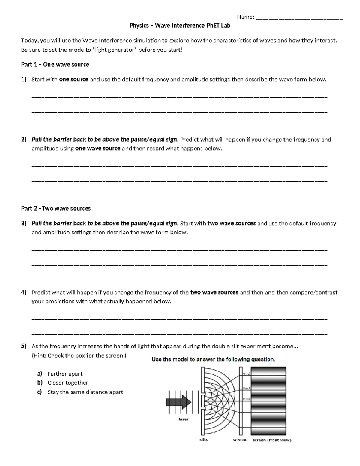 Copy of Double Slit Ph ET - Physics – Wave Interference PhET Lab Today ...