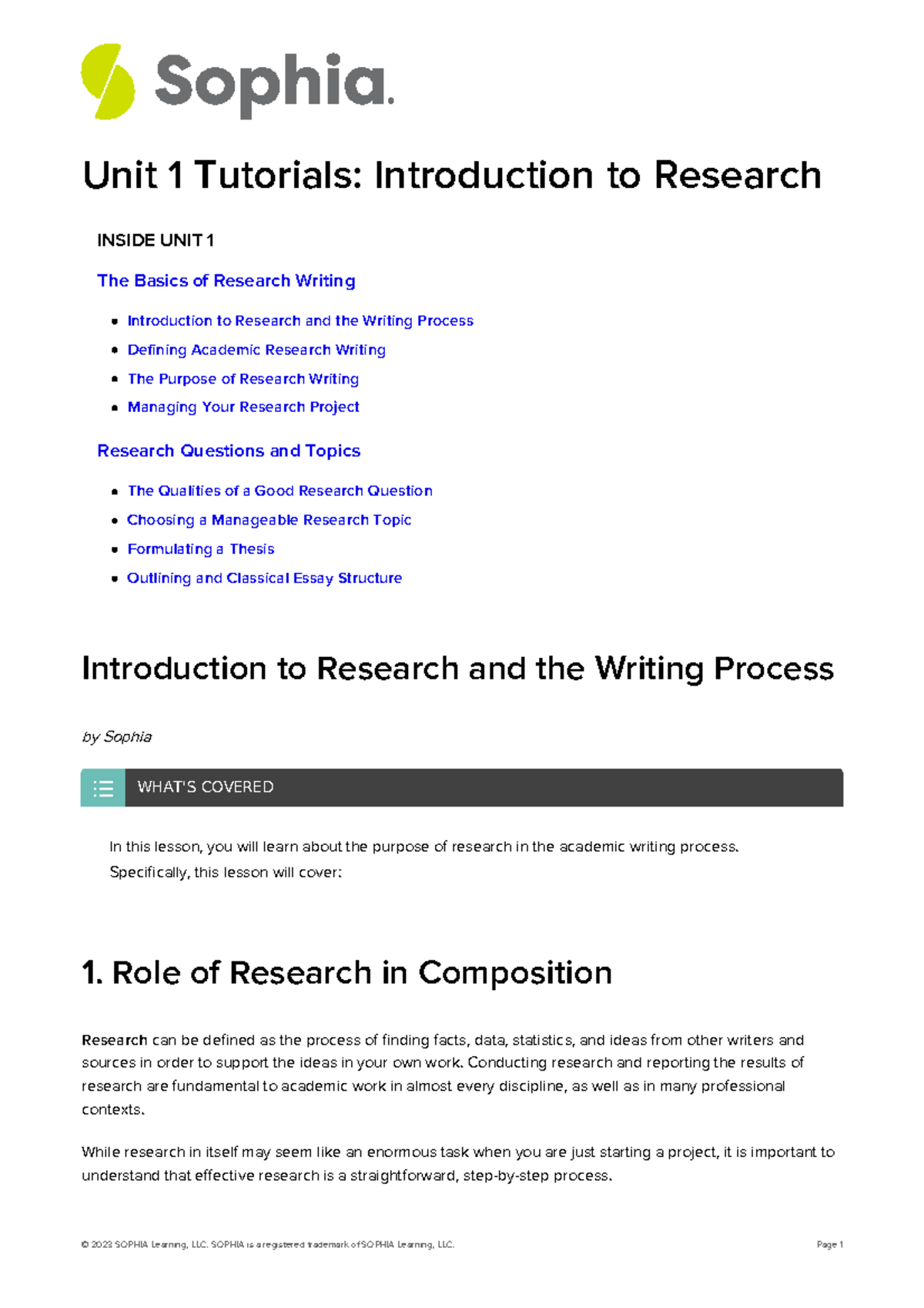 Unit 1 Tutorials: Essentials of Research Writing and Process - Studocu