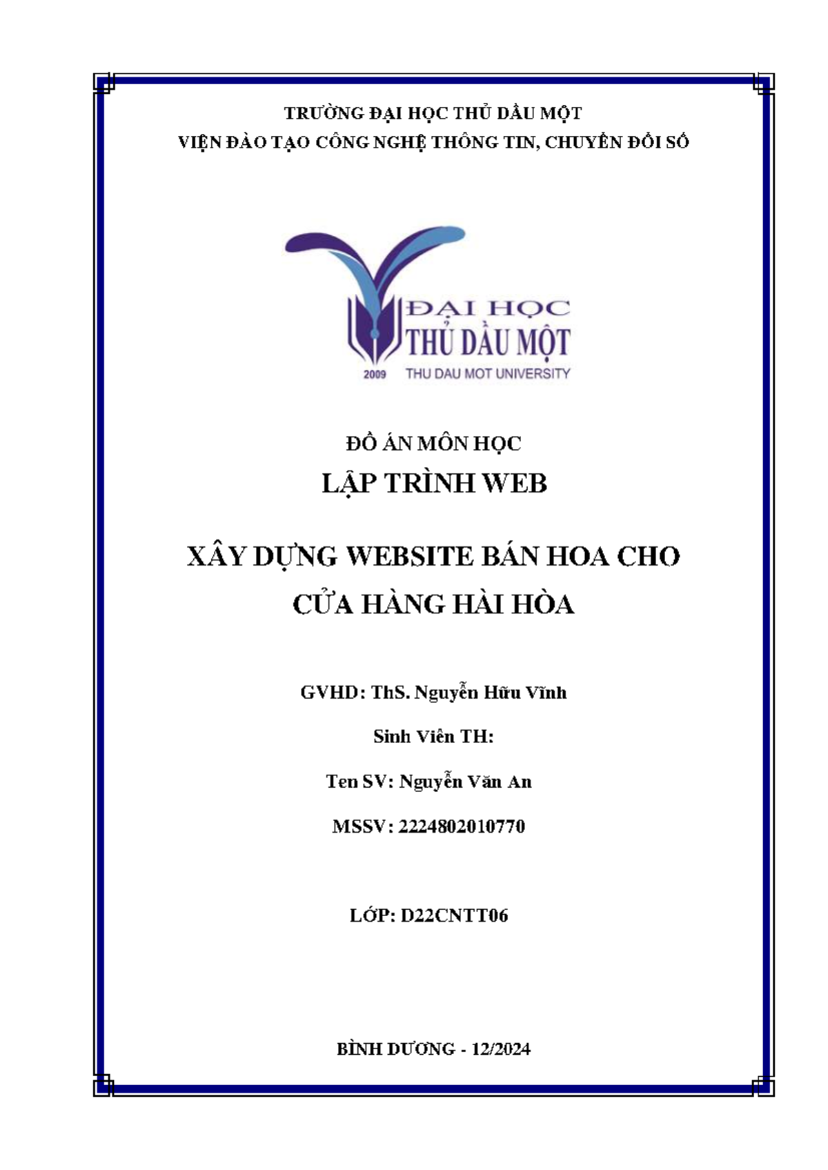 Đồ Án Môn Học LTWeb: Xây Dựng Website Bán Hoa Cho Cửa Hàng Hài Hòa - Studocu