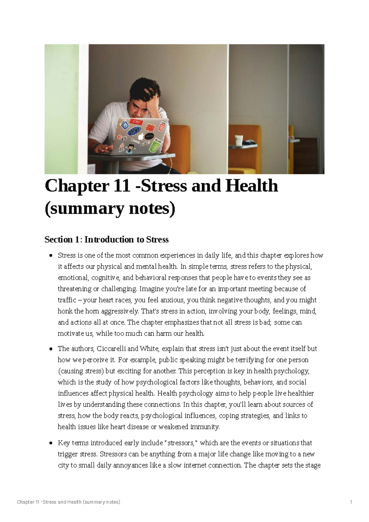 Chapter 11 - Stress and Health: Summary Notes on Psychological Impacts ...