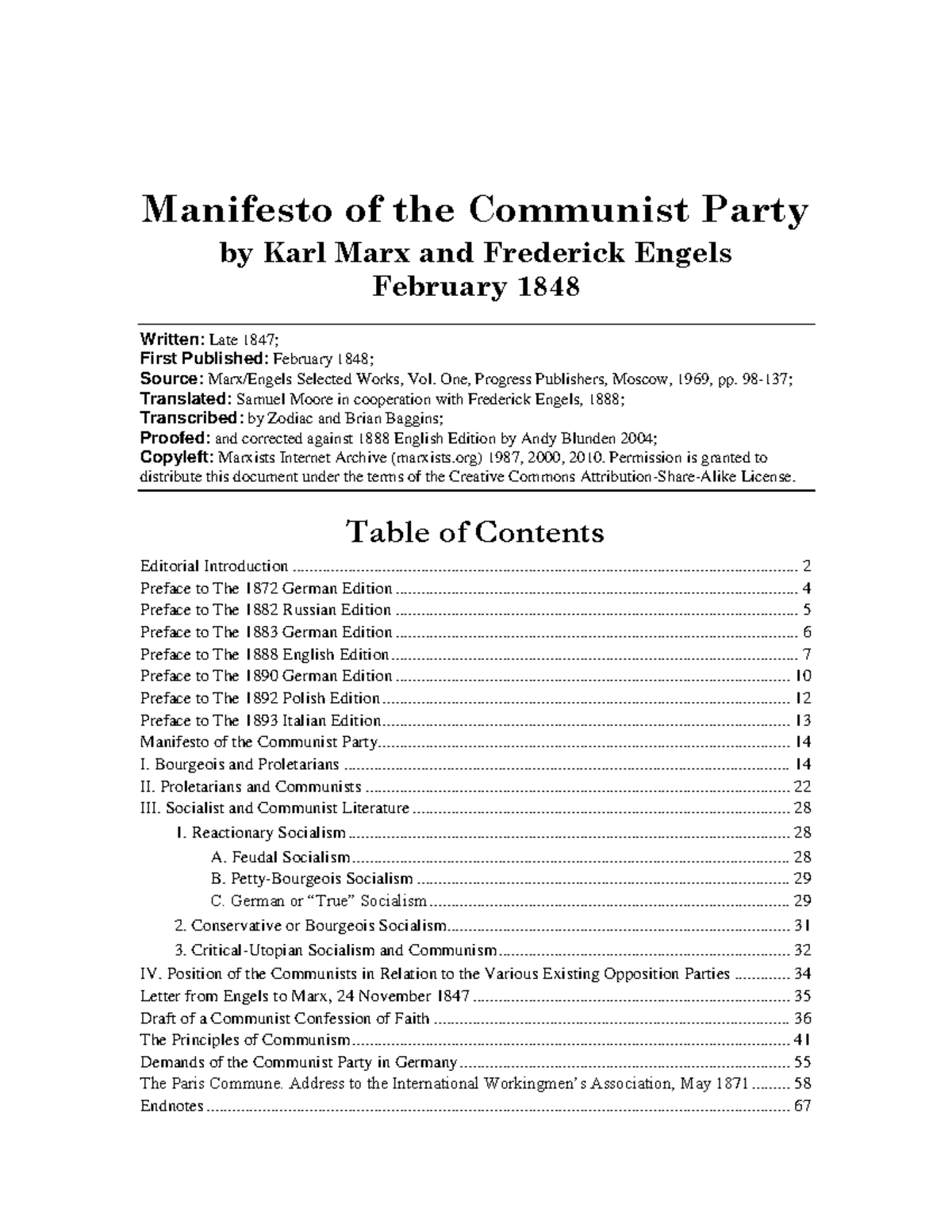 Manifesto of the Communist Party: A Historical Overview (1848) - Studocu