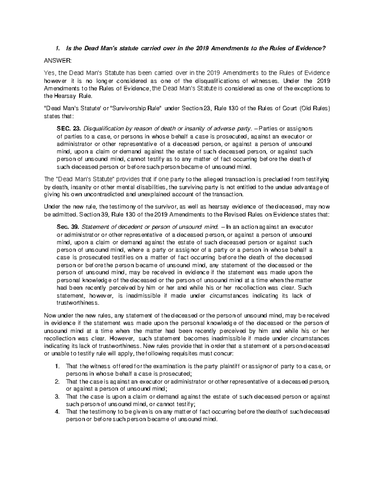 Dead-Mans-Statute - good - 1. Is the Dead Man's statute carried over in ...