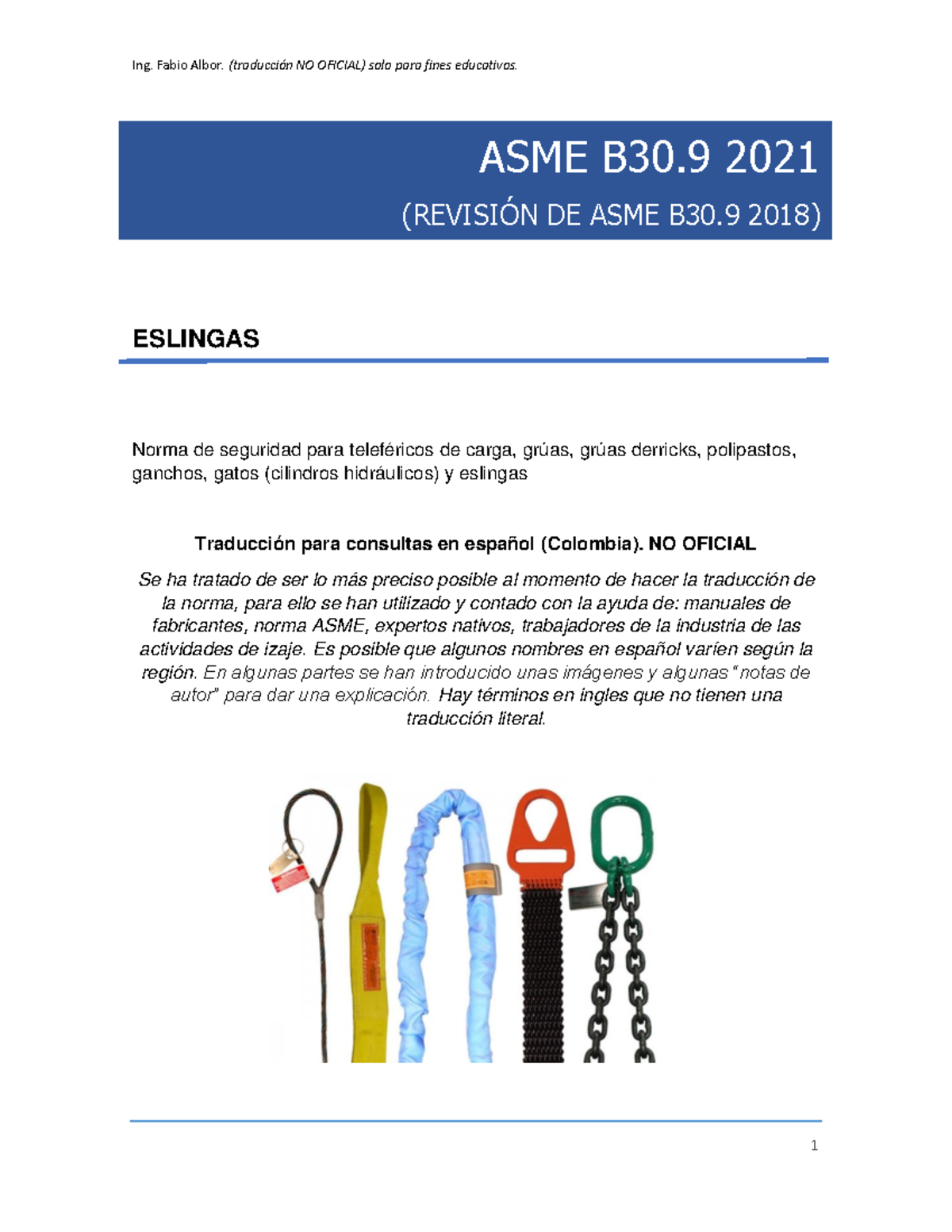 ASME B30.9 - 2021 Eslingas: Normas de Seguridad y Aplicaciones - Studocu