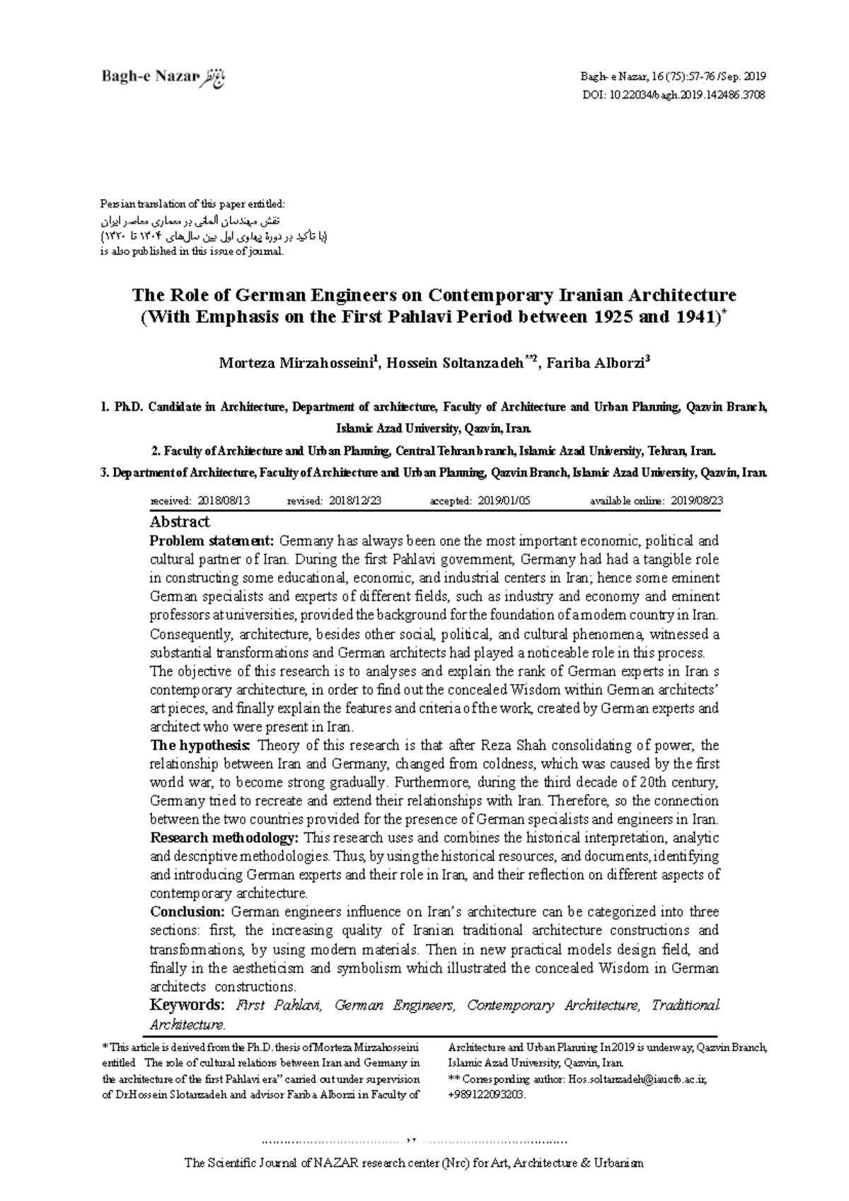 The Role of German Engineers in Contemporary Iranian Architecture (1925 ...
